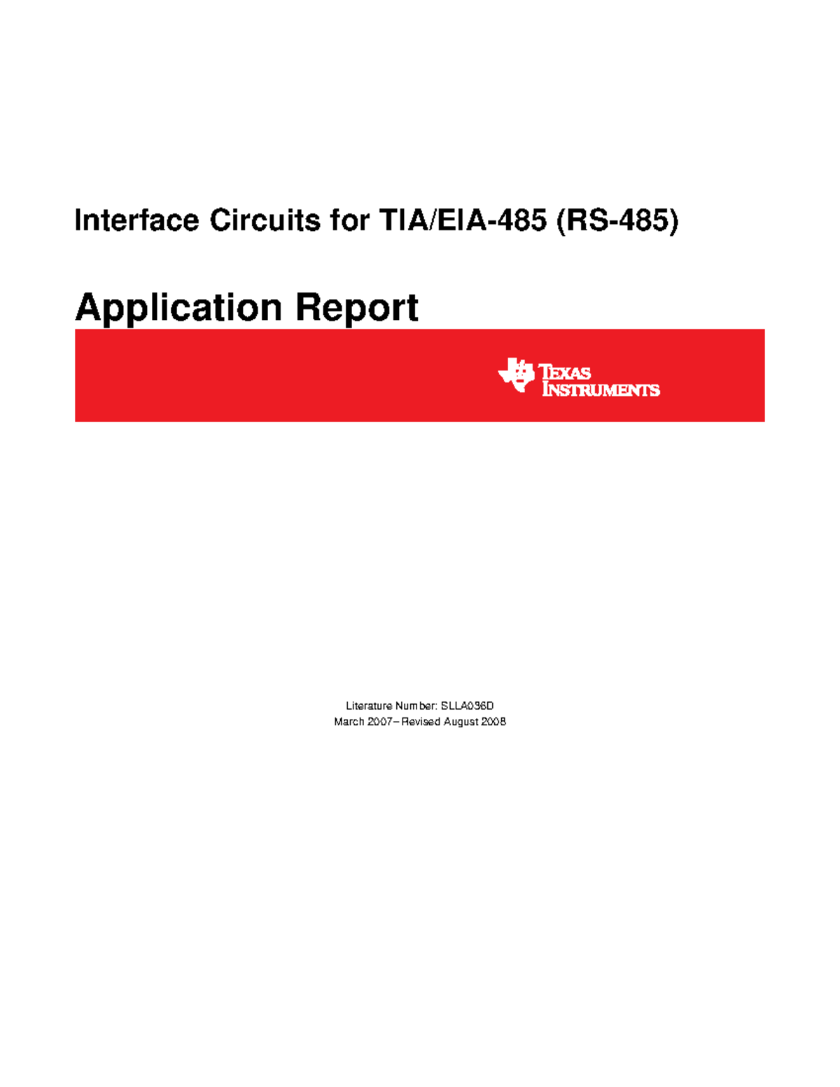 Slau reference manual - Interface Circuits for TIA/EIA-485 (RS-485) Application Report ...