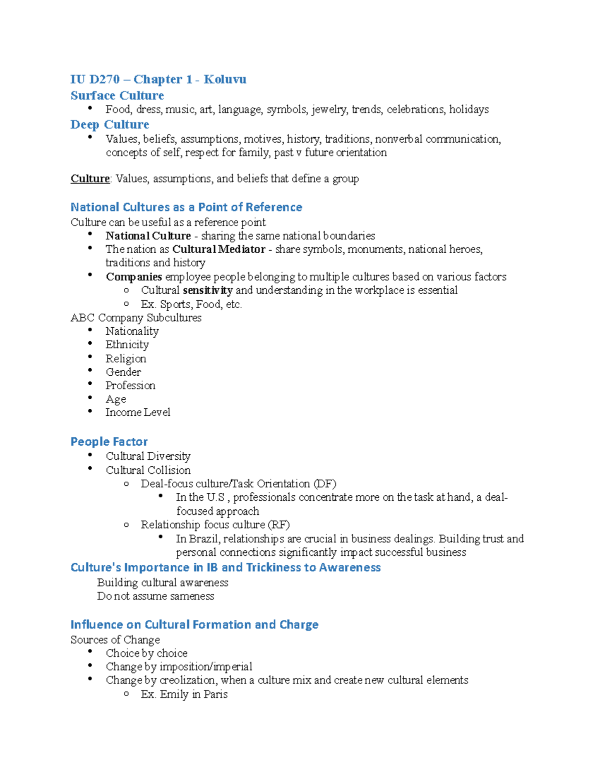 D270 Chapter 2 Notes - IU D270 – Chapter 1 - Koluvu Surface Culture ...