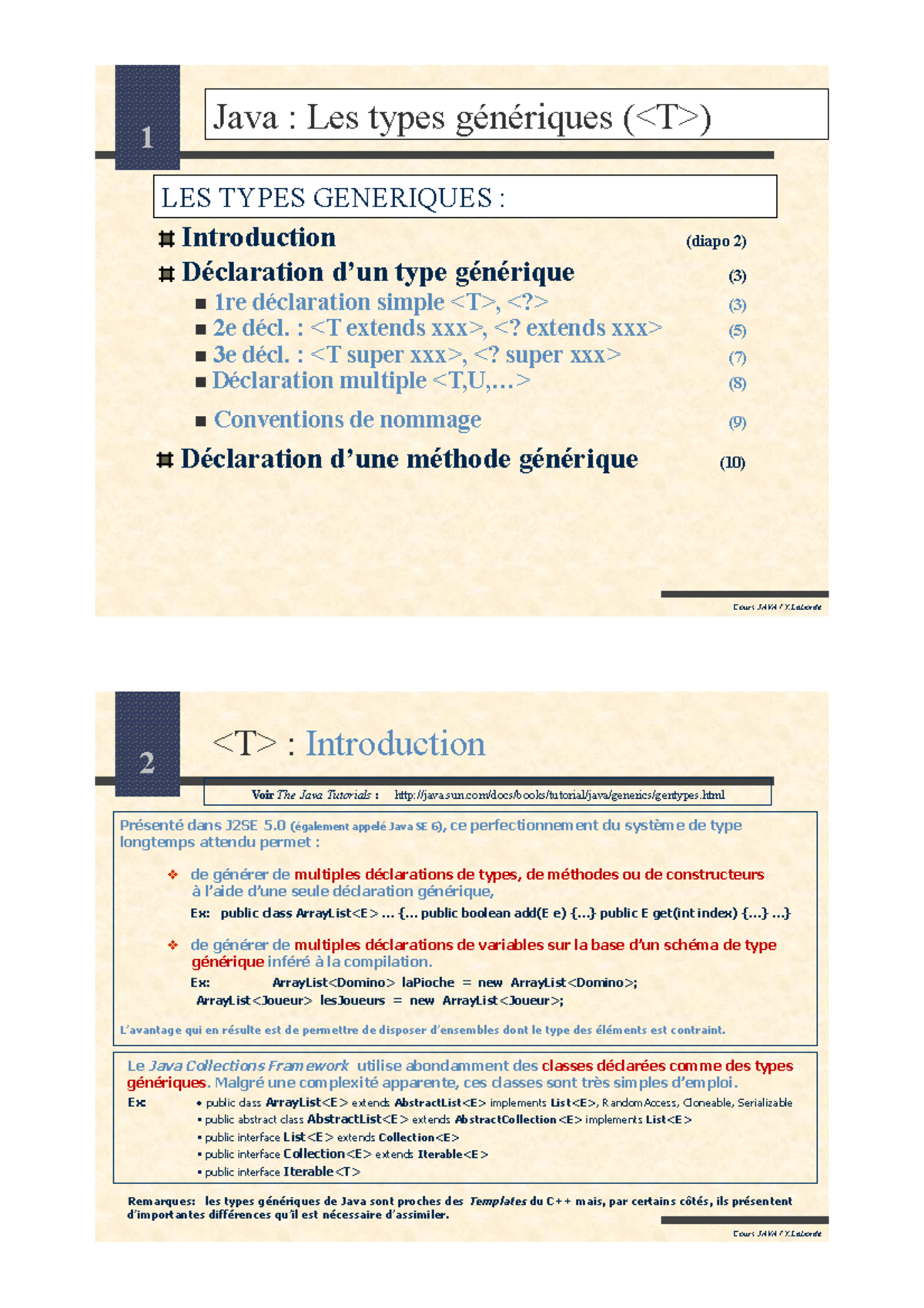 Cours 2TOA Les Classes Generiques - 1 Cours JAVA / Y Java : Les types génériques ( ) LES - Studocu