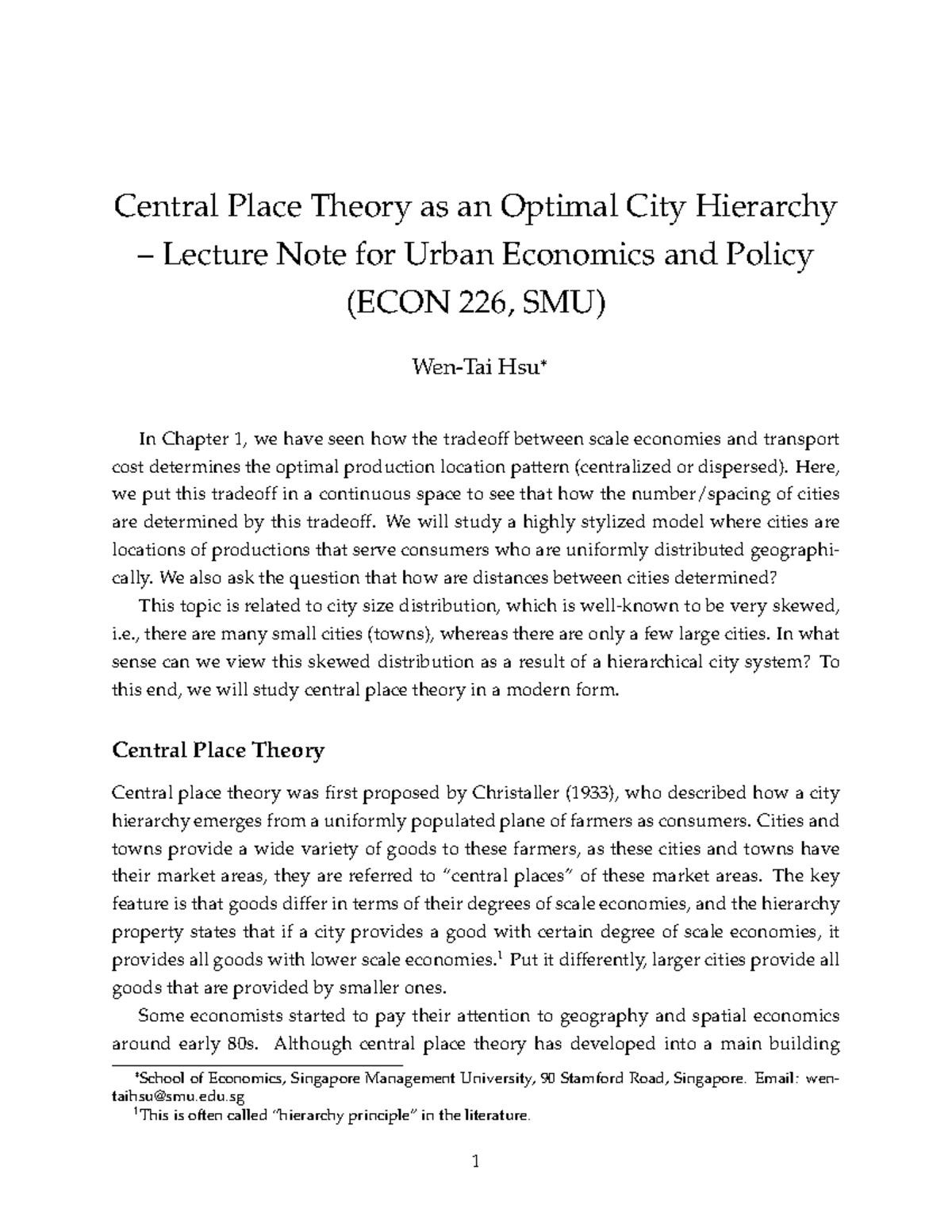 Central place theory - Central Place Theory as an Optimal City ...