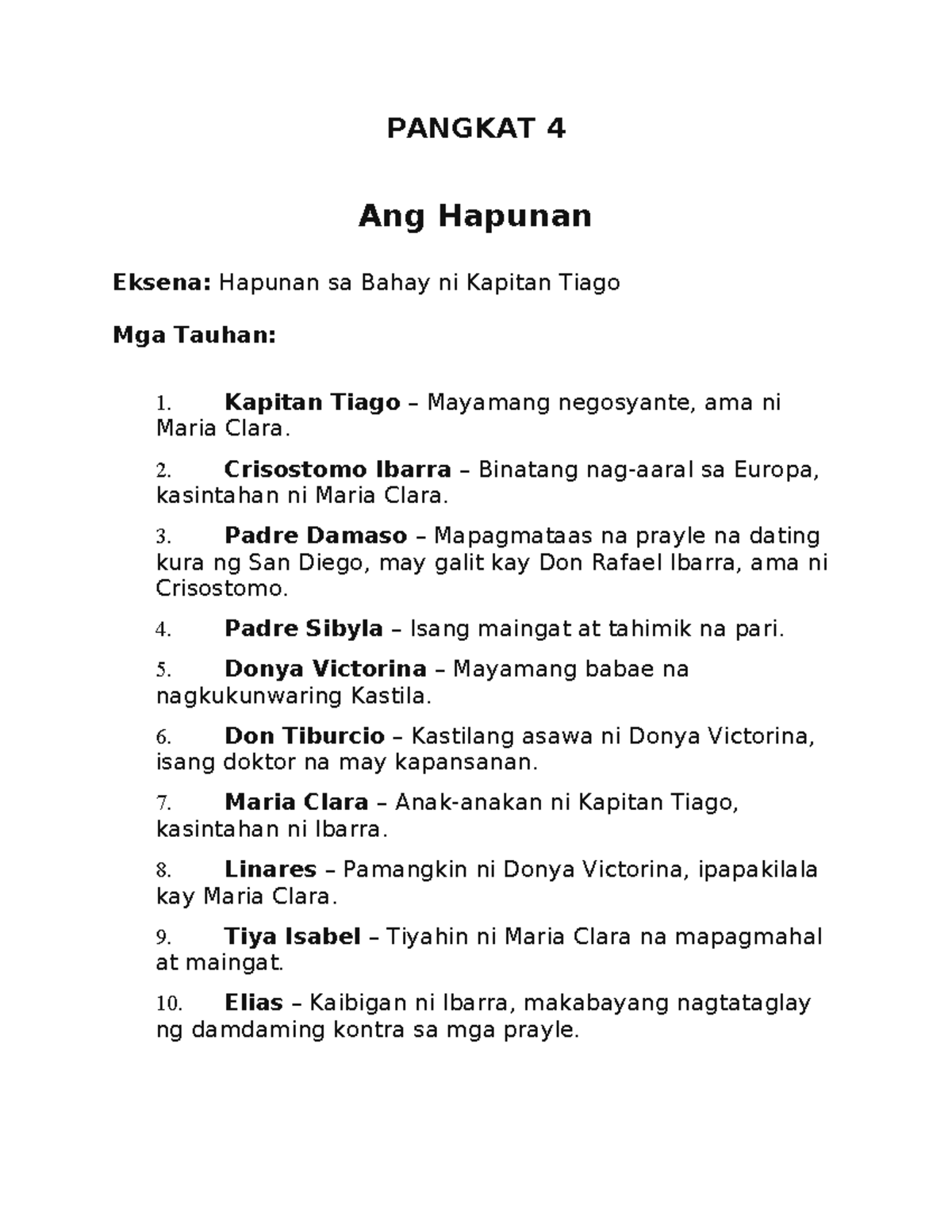 Ang Hapunan - PANGKAT 4 Ang Hapunan Eksena: Hapunan sa Bahay ni Kapitan ...