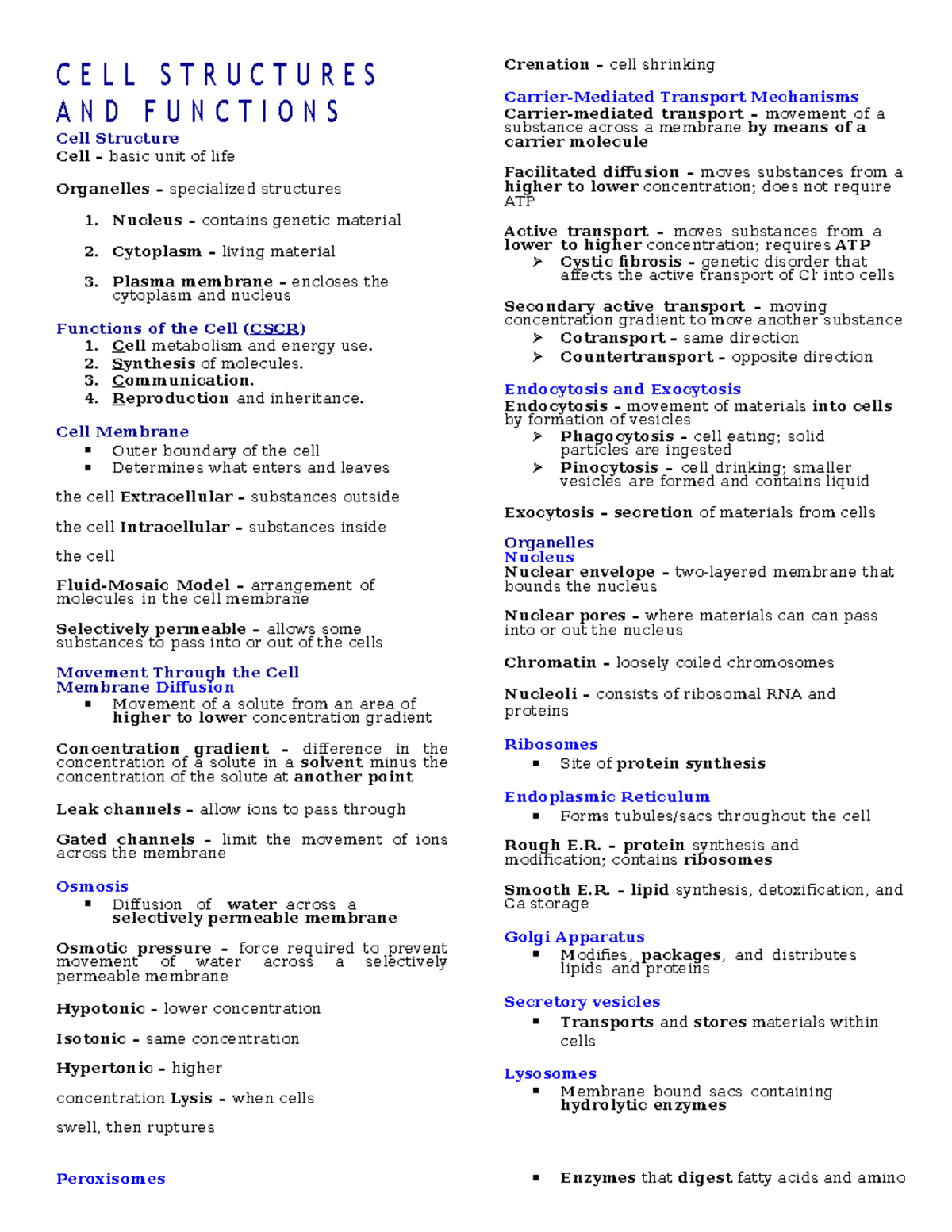 CELL Structures AND Functions - C E L L S T R U C T U R E S A N D F U N ...