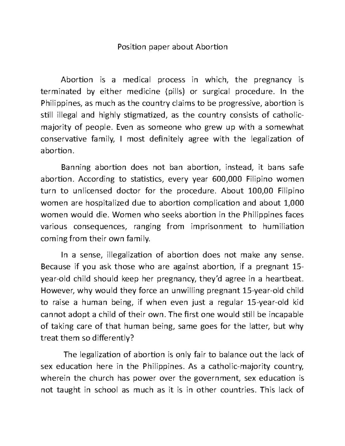 Position paper about Abortion - Position paper about Abortion Abortion ...