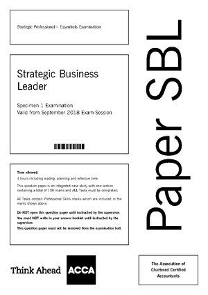SBL2018 Sep Answers - good luck - Answers Strategic Professional ...