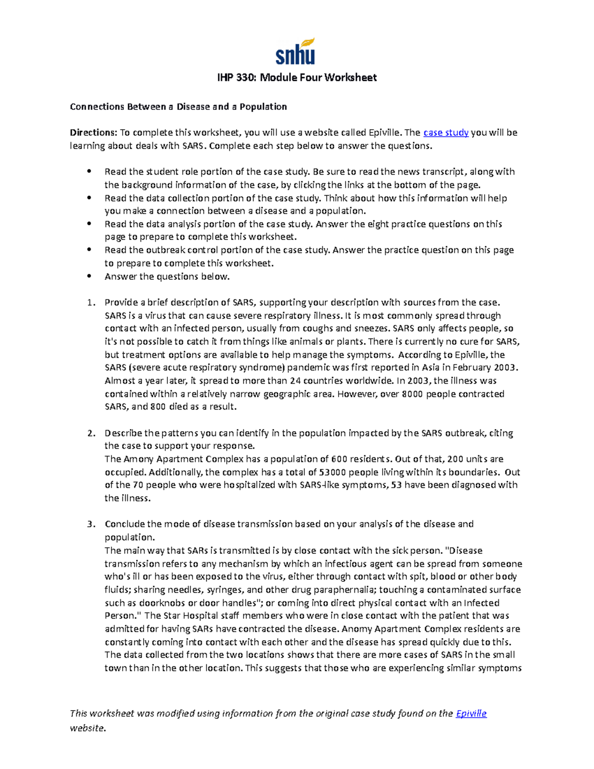 Worksheet 4 ihp 330 - ASSIGNMENT - IHP 330: Module Four Worksheet ...