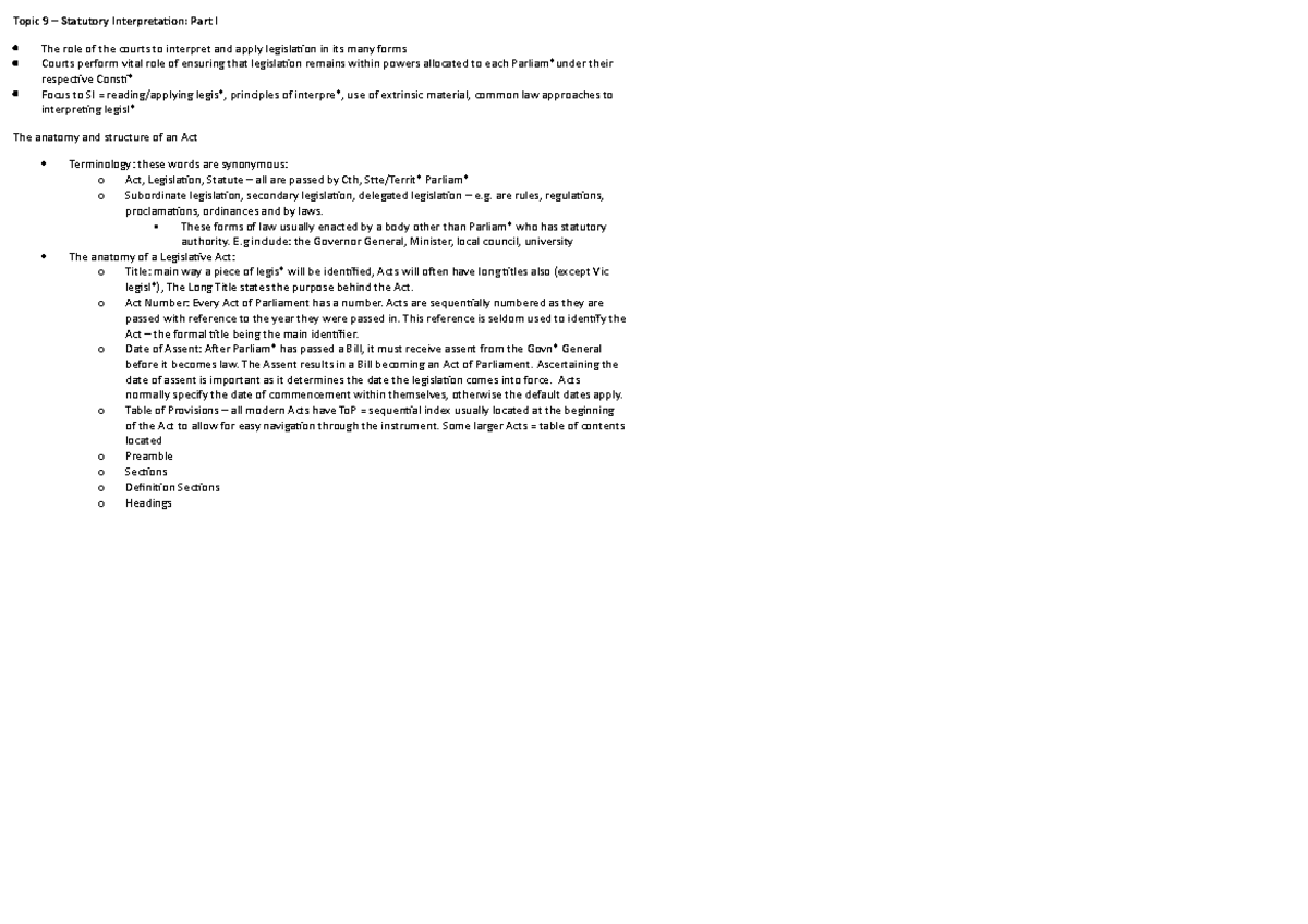 Topic 9 - Statutory Interpretation Part 1 - Copy - Topic 9 – Statutory ...