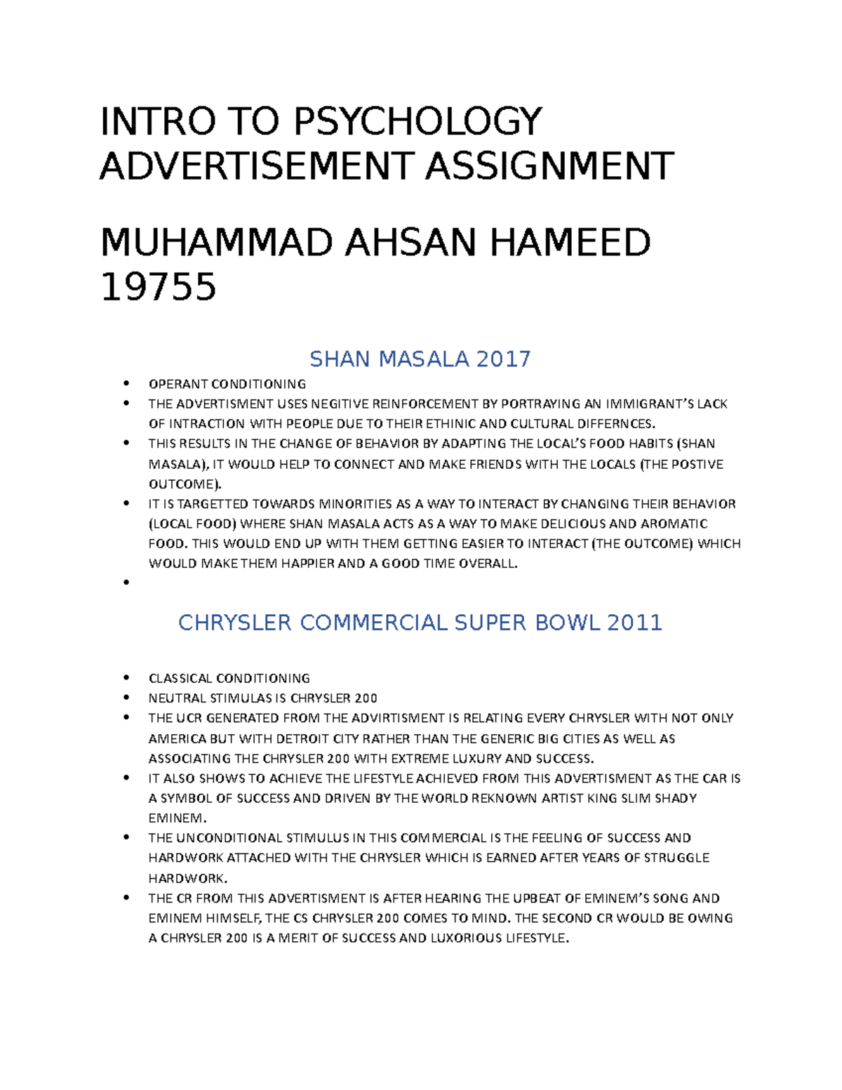 Advertisement Assigment Psychology - INTRO TO PSYCHOLOGY ADVERTISEMENT ...