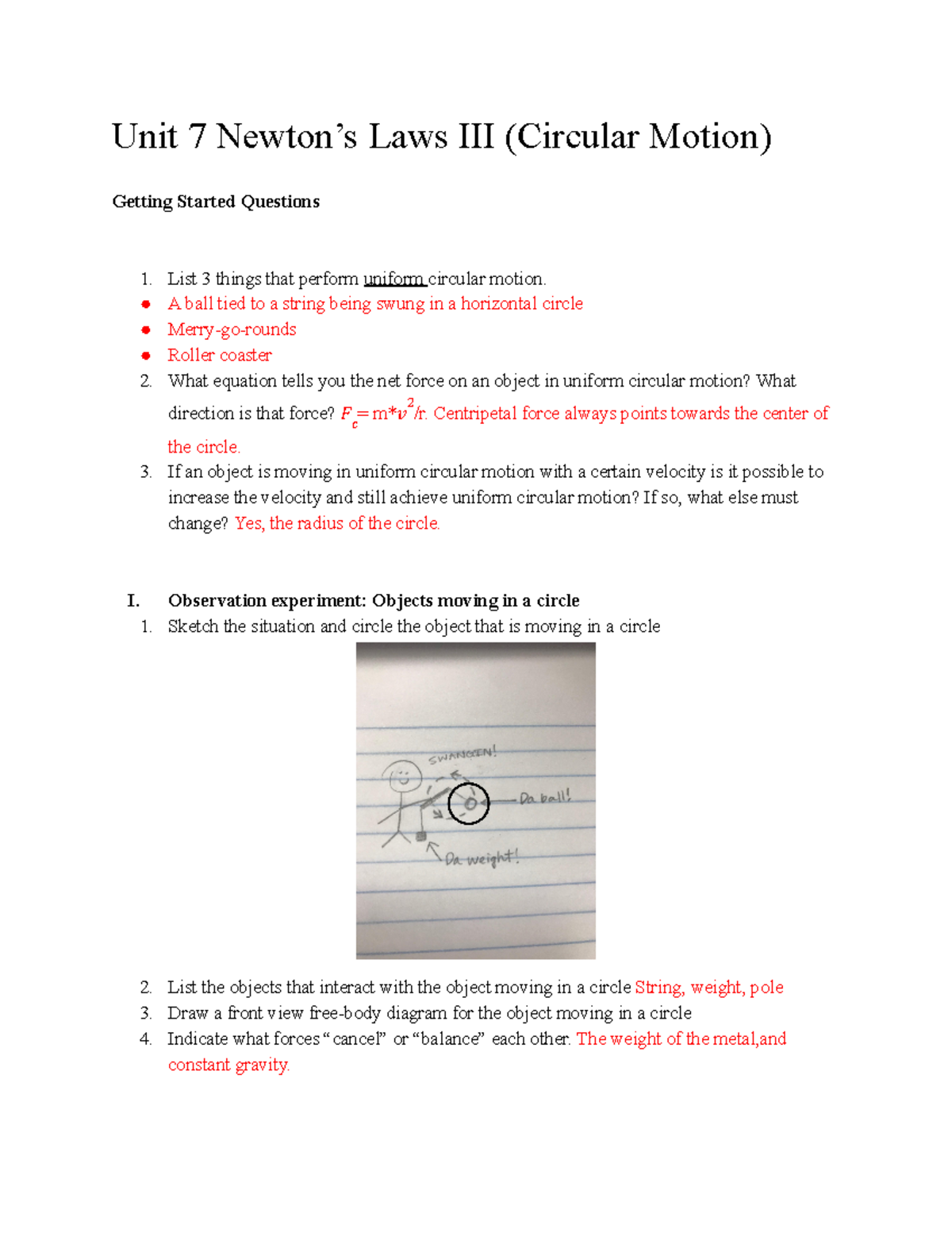 Unit 7 Newton's Laws III (Circular Motion) - Unit 7 Newton’s Laws III ...