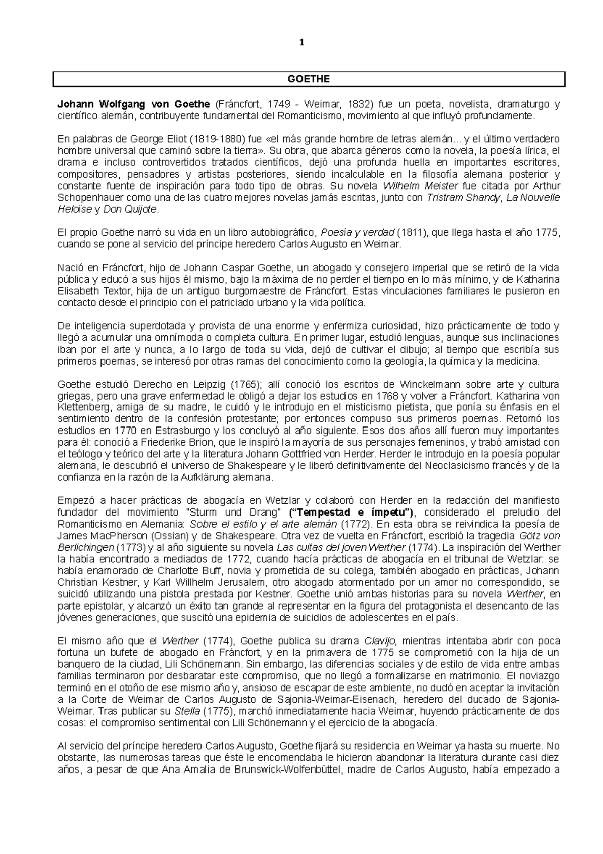 27. Semana 10-B-1 Goethe - GOETHE Johann Wolfgang von Goethe (Fráncfort ...