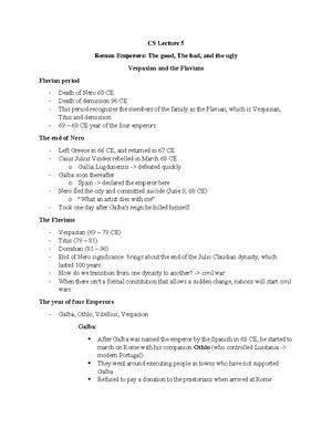 Copy of Roman Emperors Notes (Test 1) - Lecture 1: Augustus (27 BCE ...