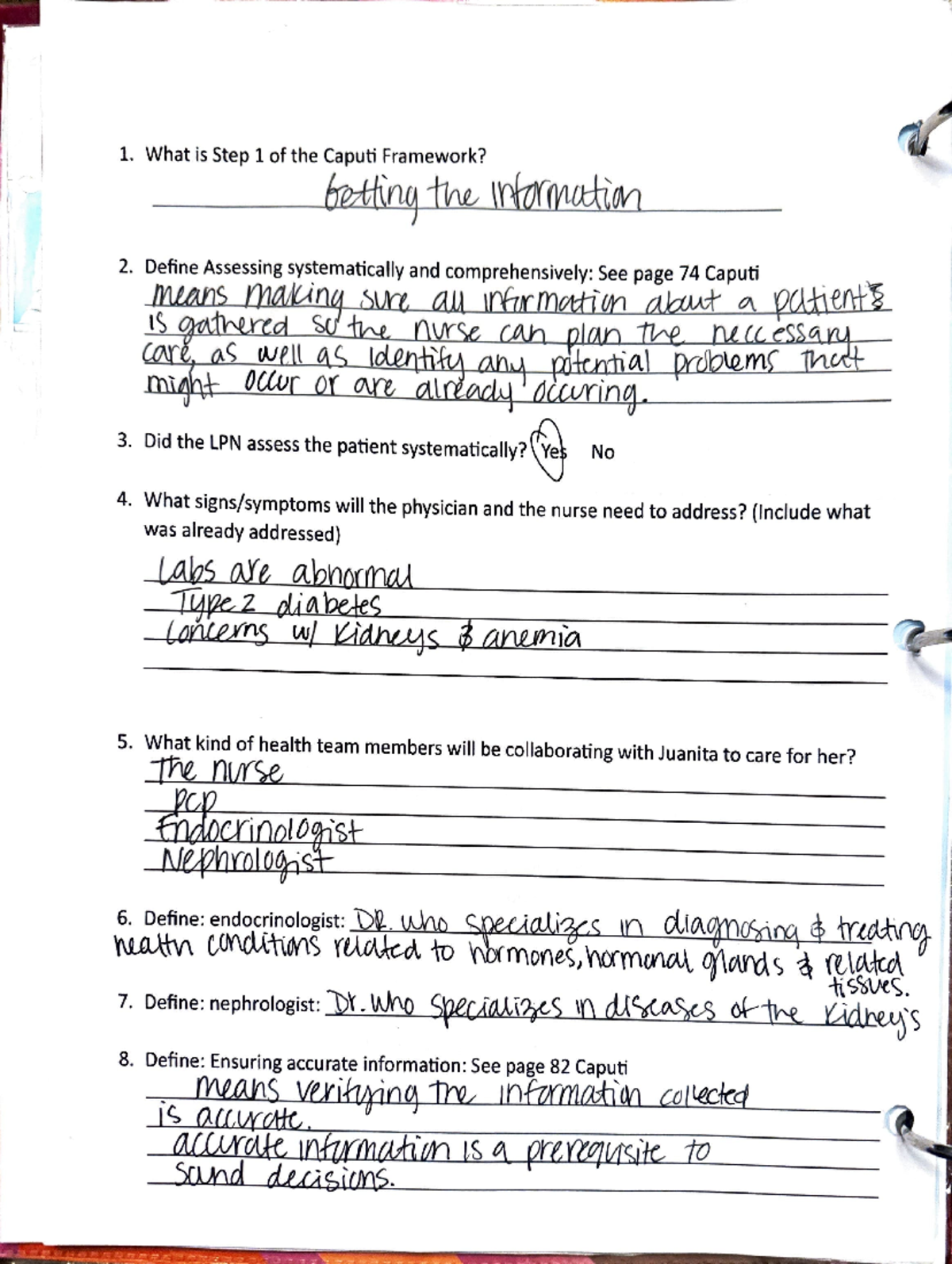 Nur 155 wk 3 HW - PRE CLASS ASSIGNMENT - I ~ I I - L 1. WhatisStep 1ofthe Caputi Framework ...