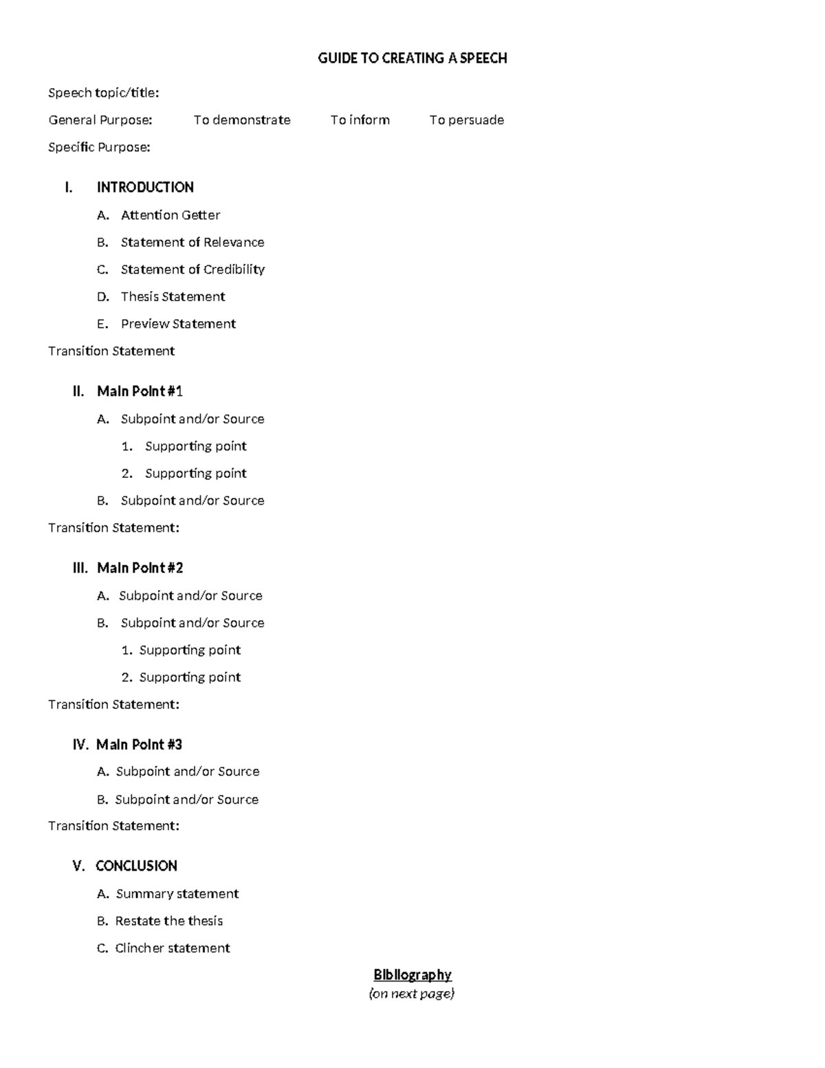 Guide to Creating a Speech 4 - GUIDE TO CREATING A SPEECH Speech topic ...