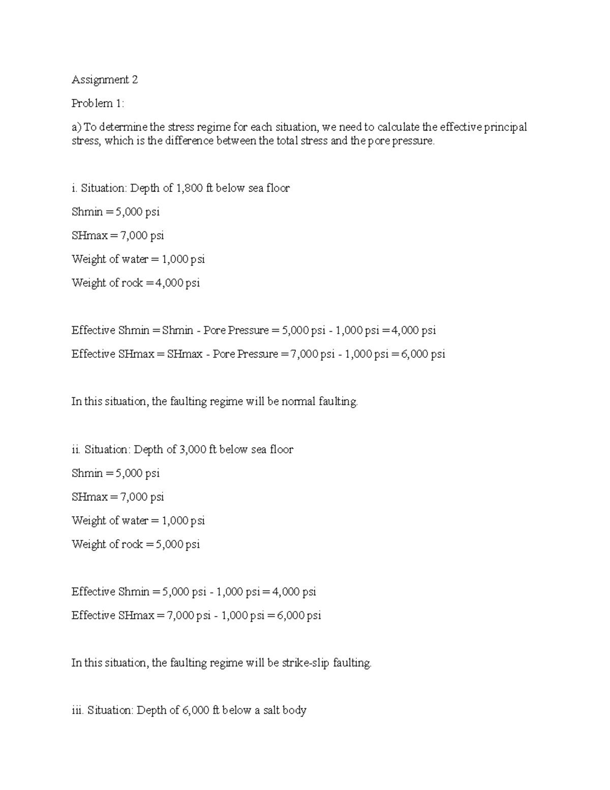 Assignment 2 - The best. - Assignment 2 Problem 1: a) To determine the stress regime for each ...