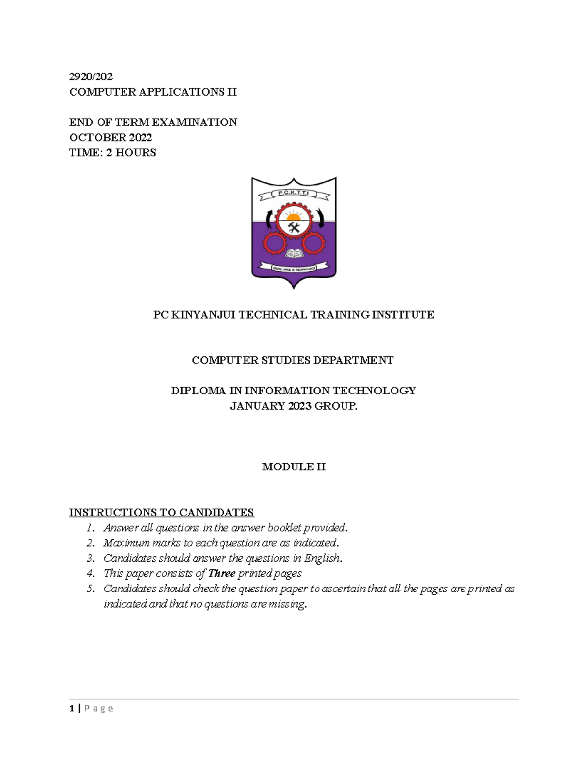 CA II EXAM Theory TERM 1 - Information Technology - Studocu