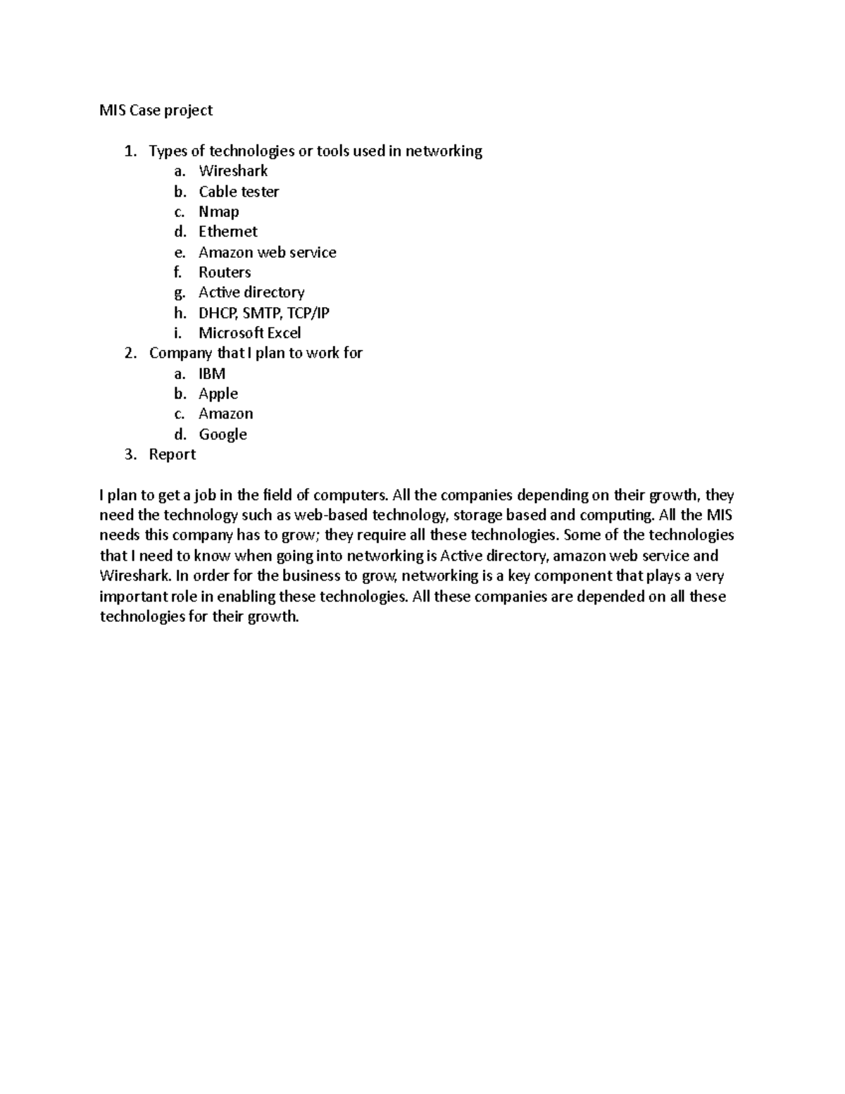 MIS Case project - james Fleming - MIS Case project Types of ...