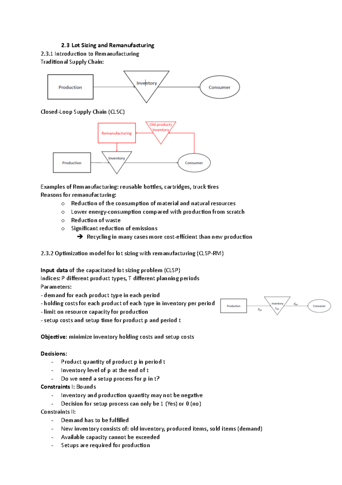 2.3 Lot sizing and remanufacturing - 2 Lot Sizing and Remanufacturing 2 ...