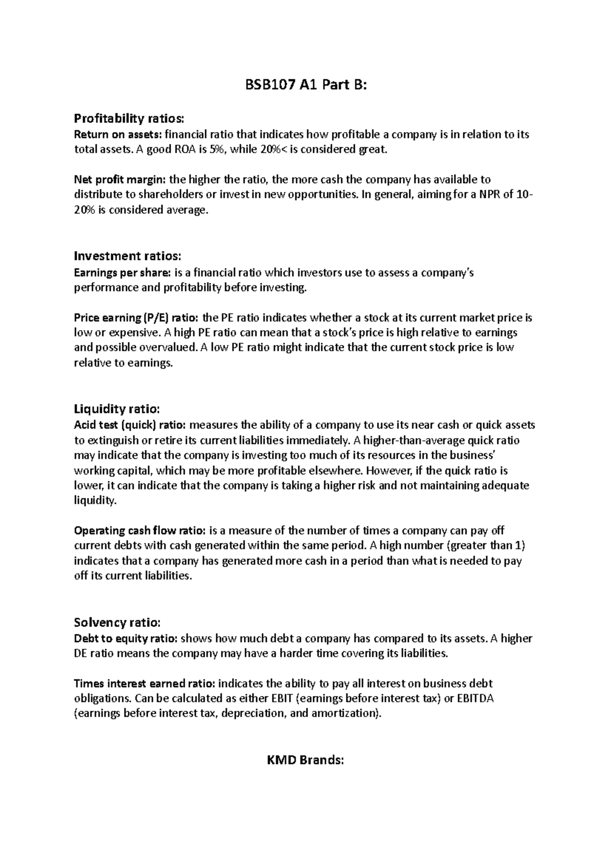 BSB107 A1 Part B - lecture notes - BSB107 A1 Part B: Profitability ...