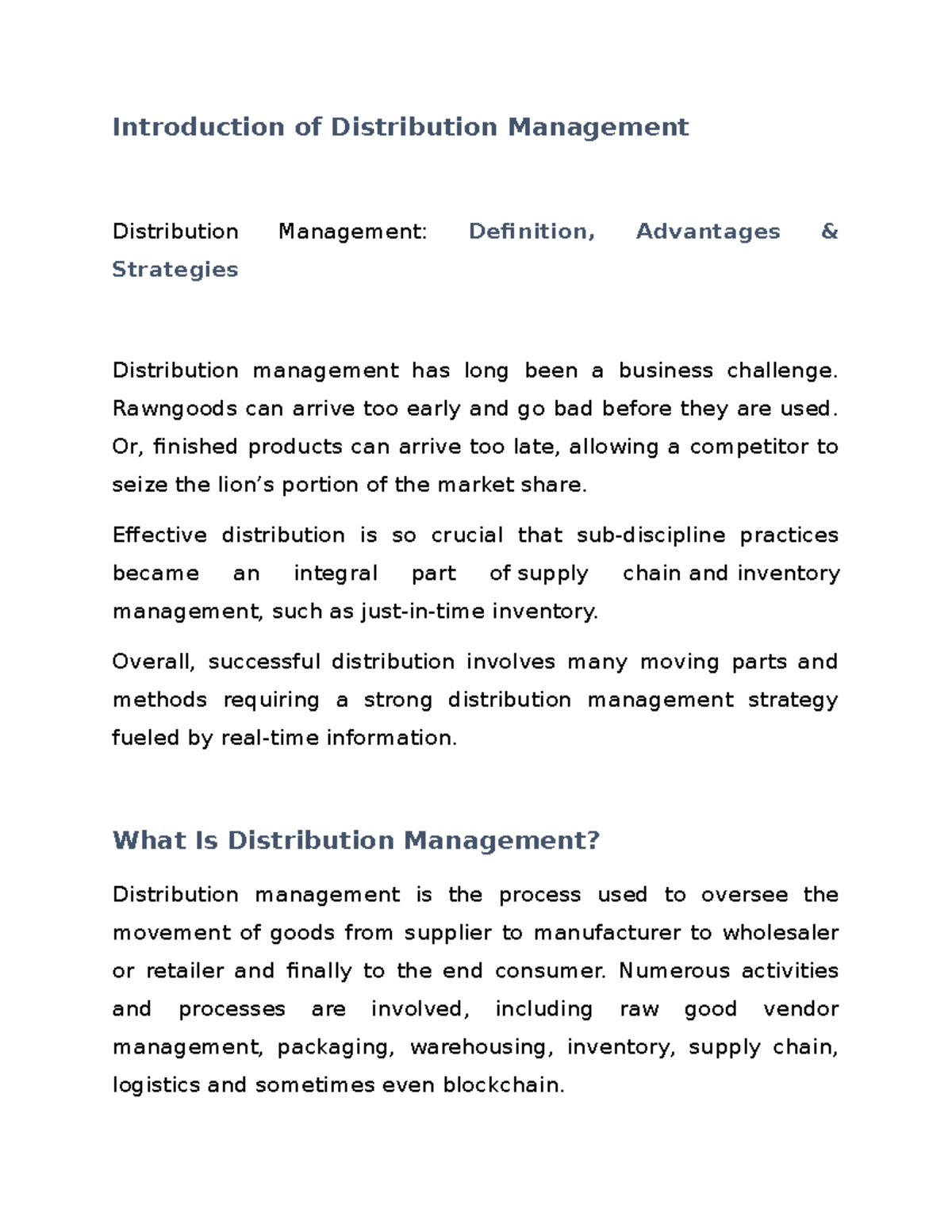 Introduction to Distribution Management - Introduction of Distribution ...