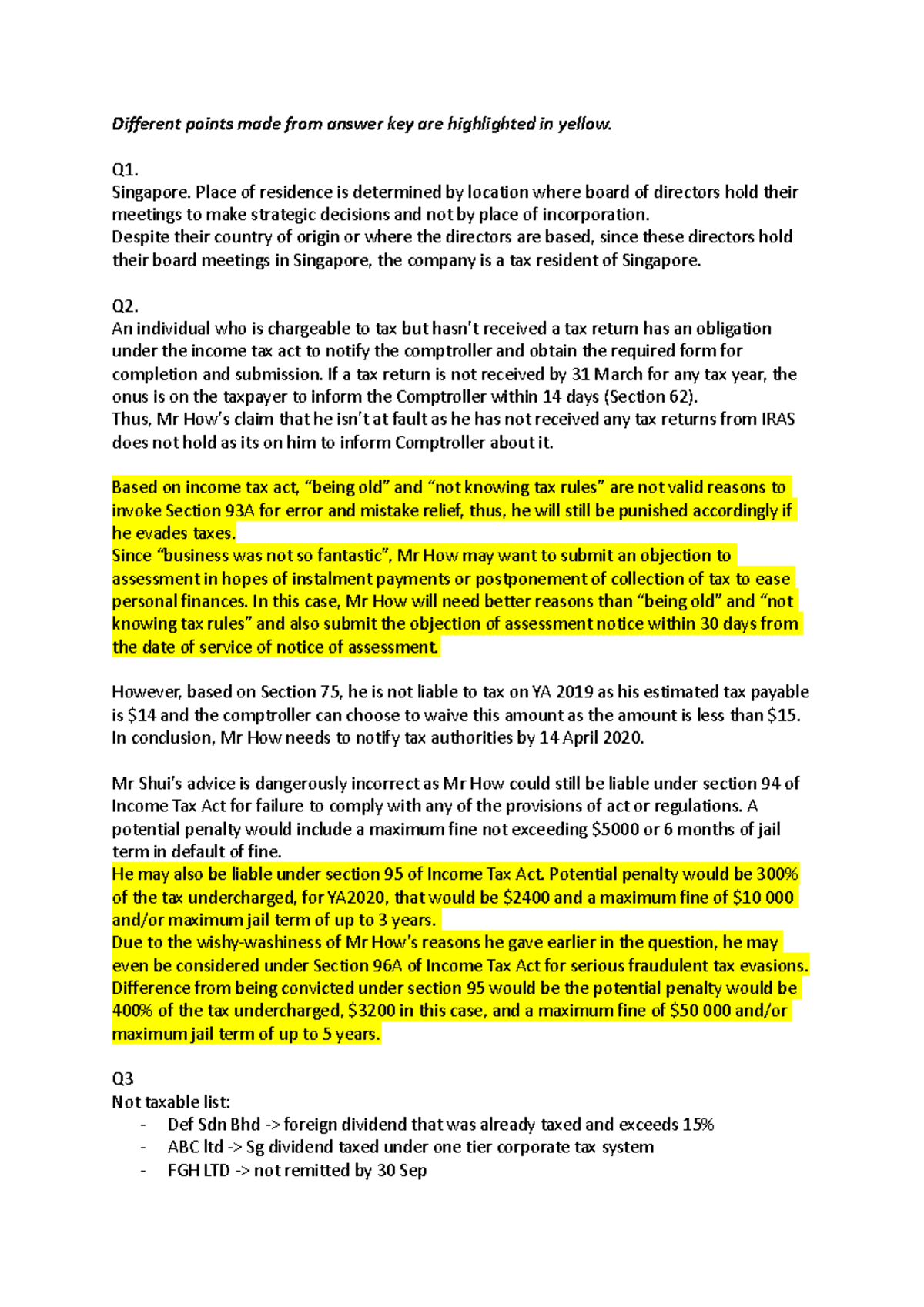 Acc 3703 tut 1 - Tutorial 1 Taxation - Different points made from ...