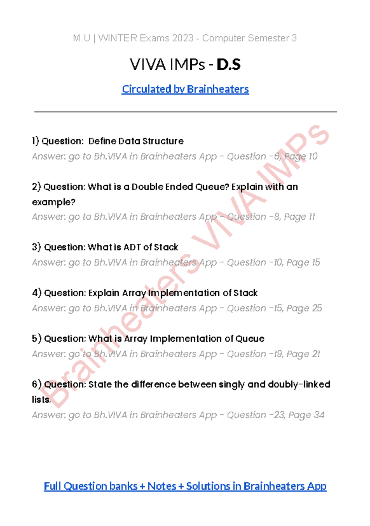 VIVA IMPs Comps SEM3 - Brainheaters VIVA IMPs VIVA IMPs - D Circulated ...