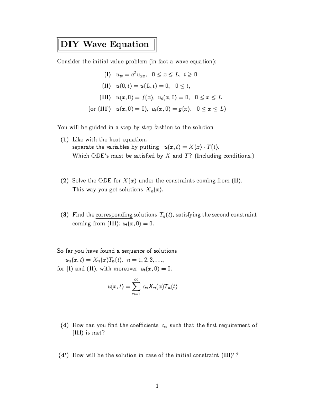 DIY-Wave Equation - DIY Wave Equation Consider the initial value ...