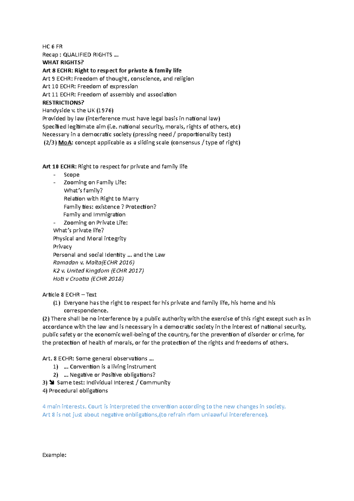 HC 6 Fundamental rights - HC 6 FR Recap : QUALIFIED RIGHTS WHAT RIGHTS ...