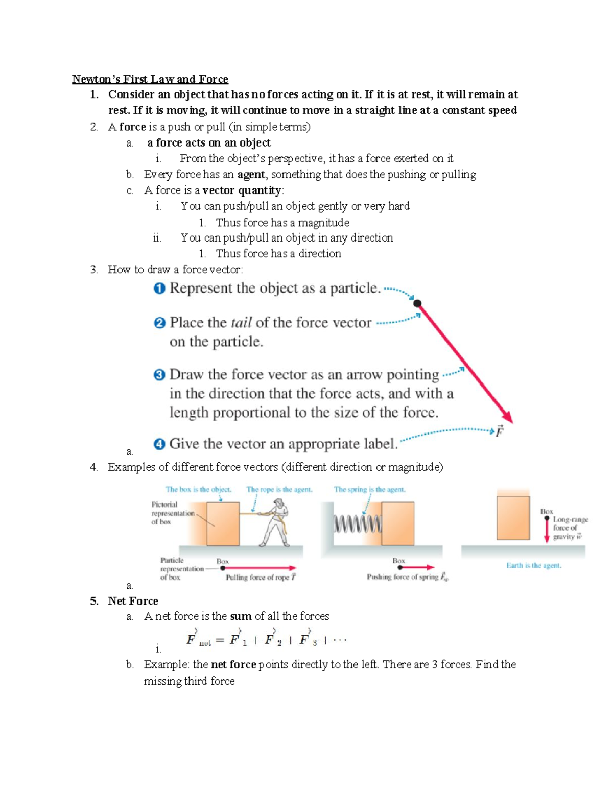 Physics Ch 4 Notes - Newton’s First Law and Force 1. Consider an object ...