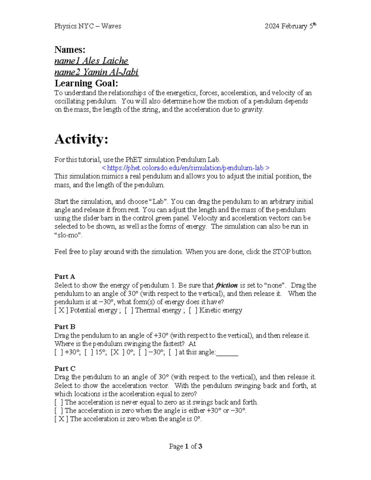 (Word document) PHET-pendulum-activity-2024-02-05 - Physics NYC – Waves ...