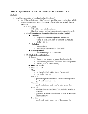 Anatomy Week 2 Objectives Notes - WEEK 2: Objectives - UNIT 1: THE ...
