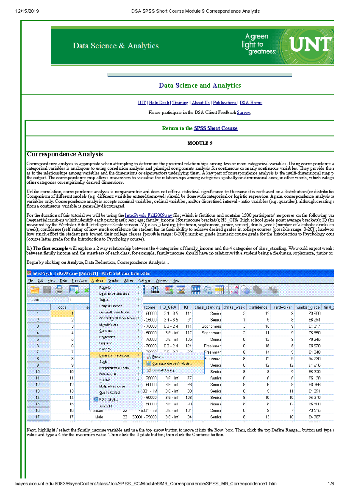 Correspondence Analysis for SPSS - Data Science and Analytics UIT ...