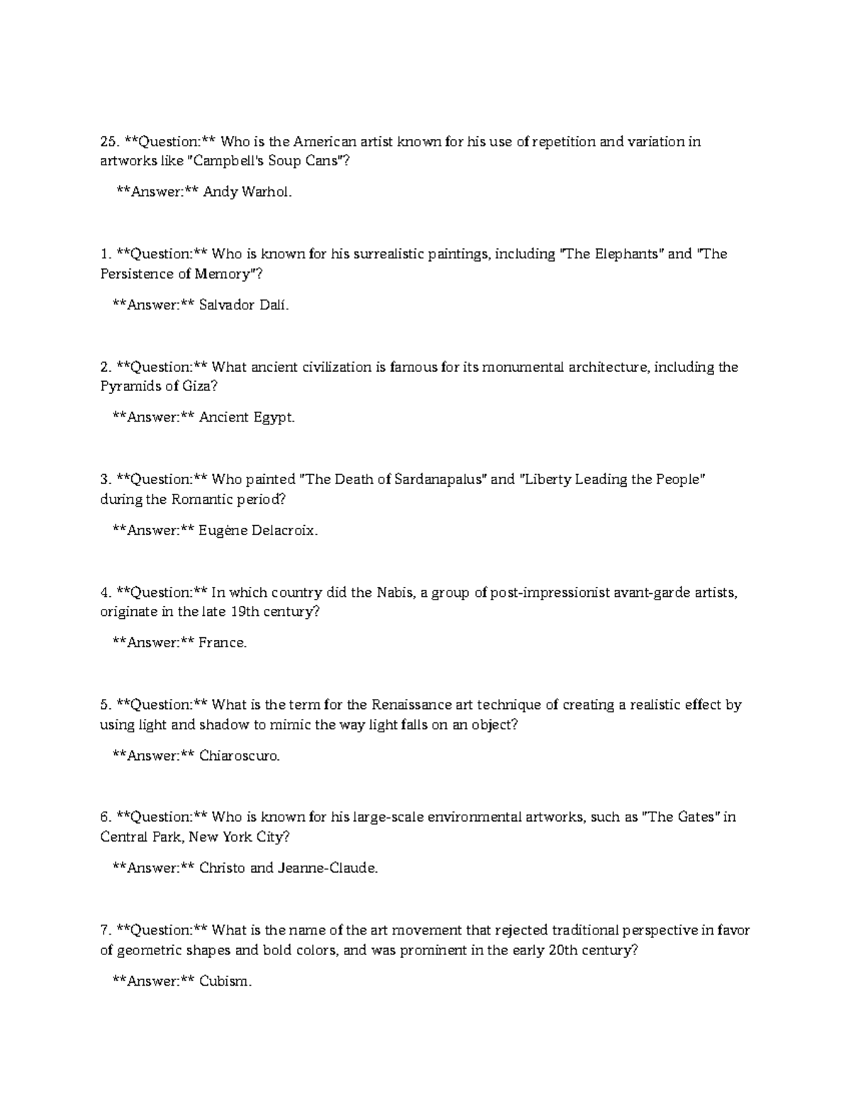 ART 101 - 11 - Quiz and Answer - Question: Who is the American artist ...