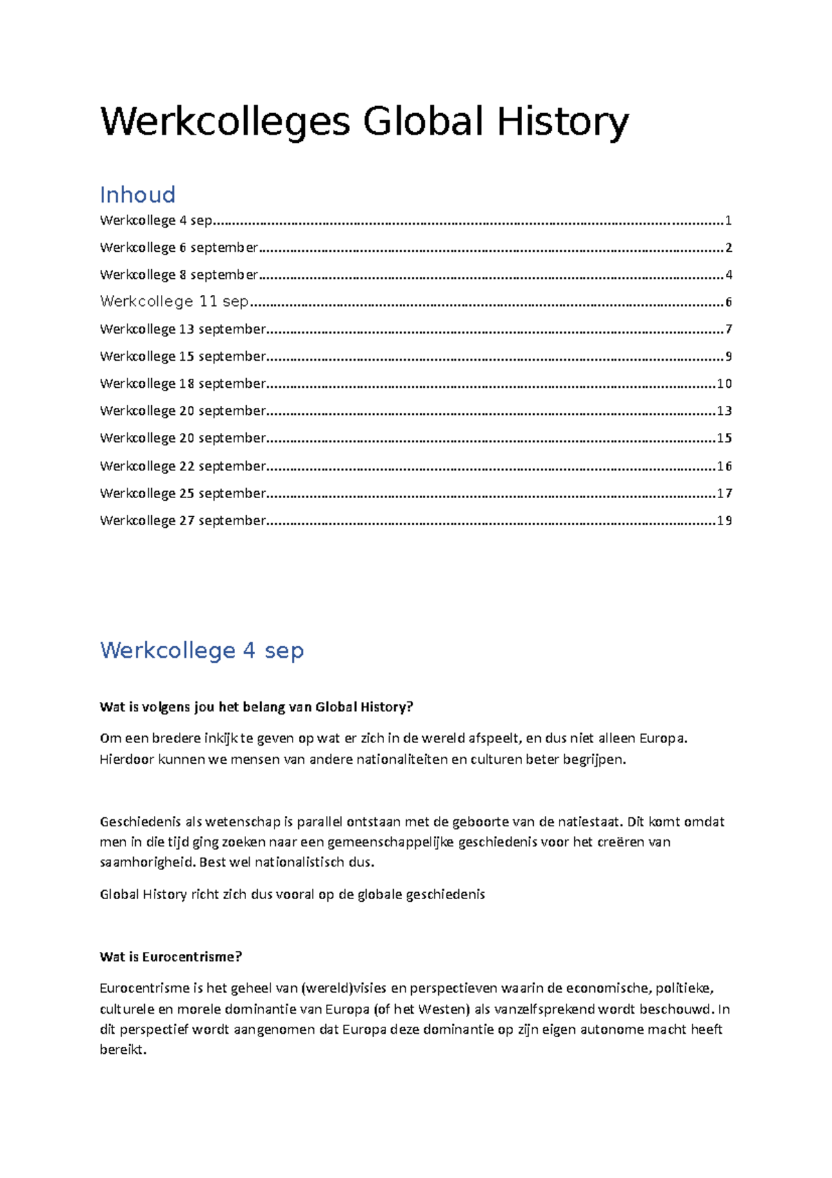 Werkcolleges Global History - Werkcolleges Global History Inhoud ...