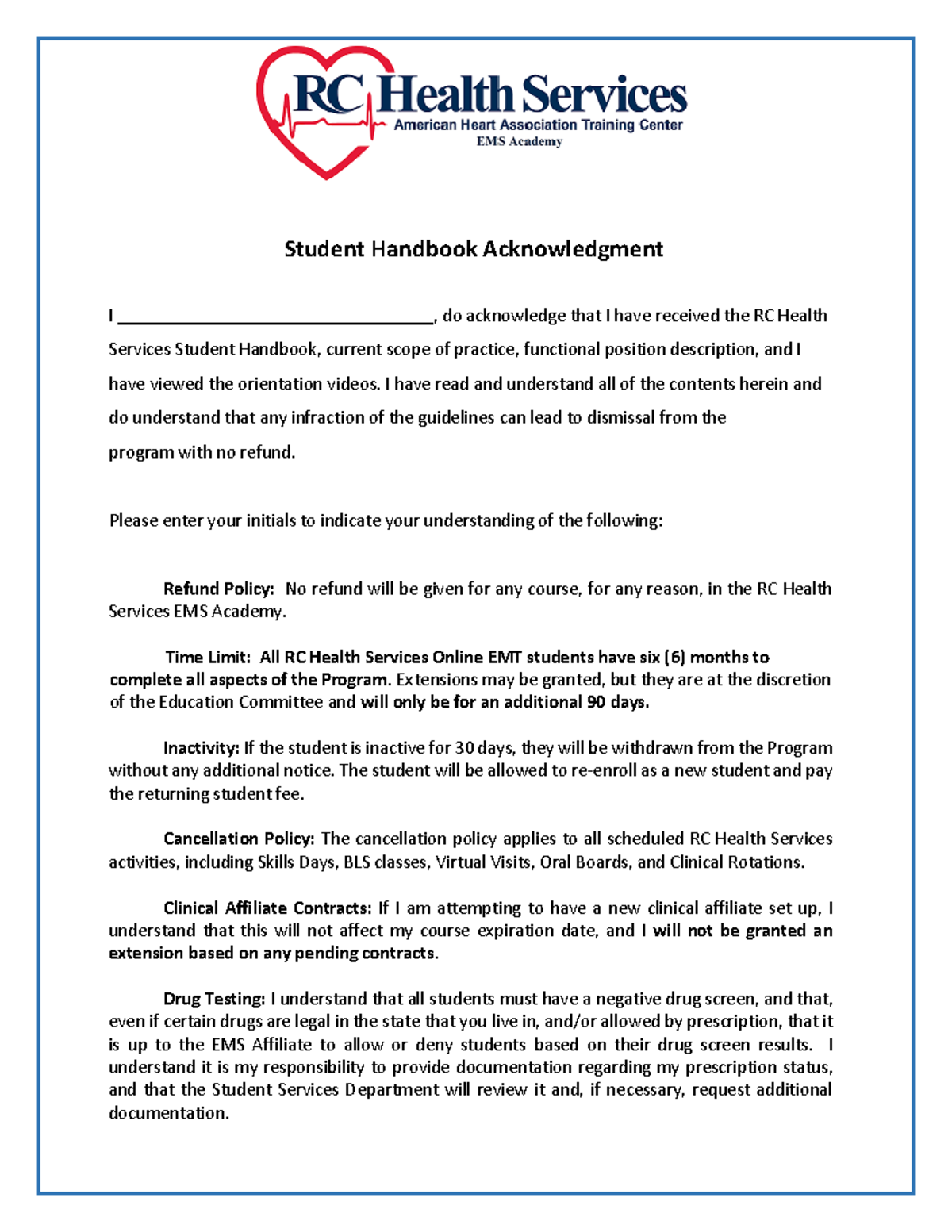 Handbook Acknowledgement Form for year 2022 and 2023 - Student Handbook ...