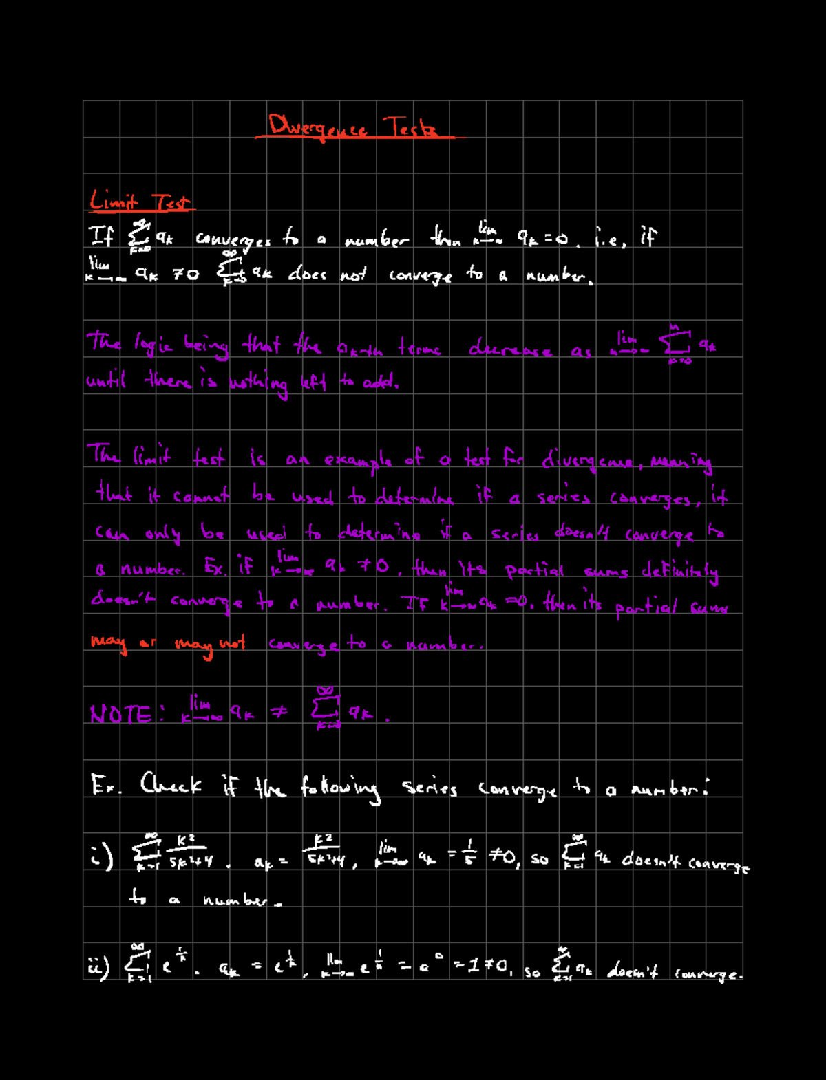 Divergence test for series - Divergencetests É converges to a number ...