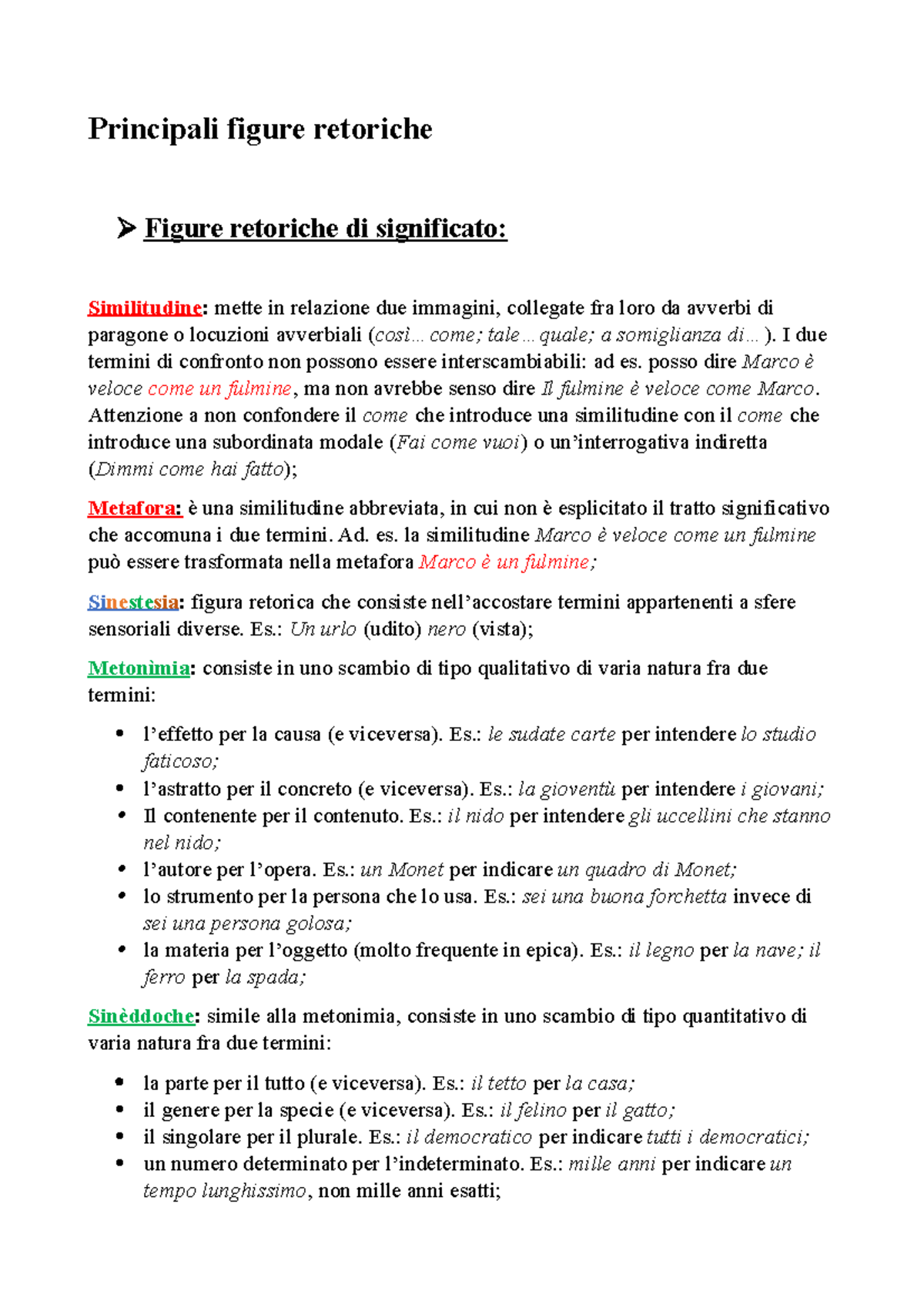 Principali figure retoriche - .; tale..; a somiglianza di...). I due ...