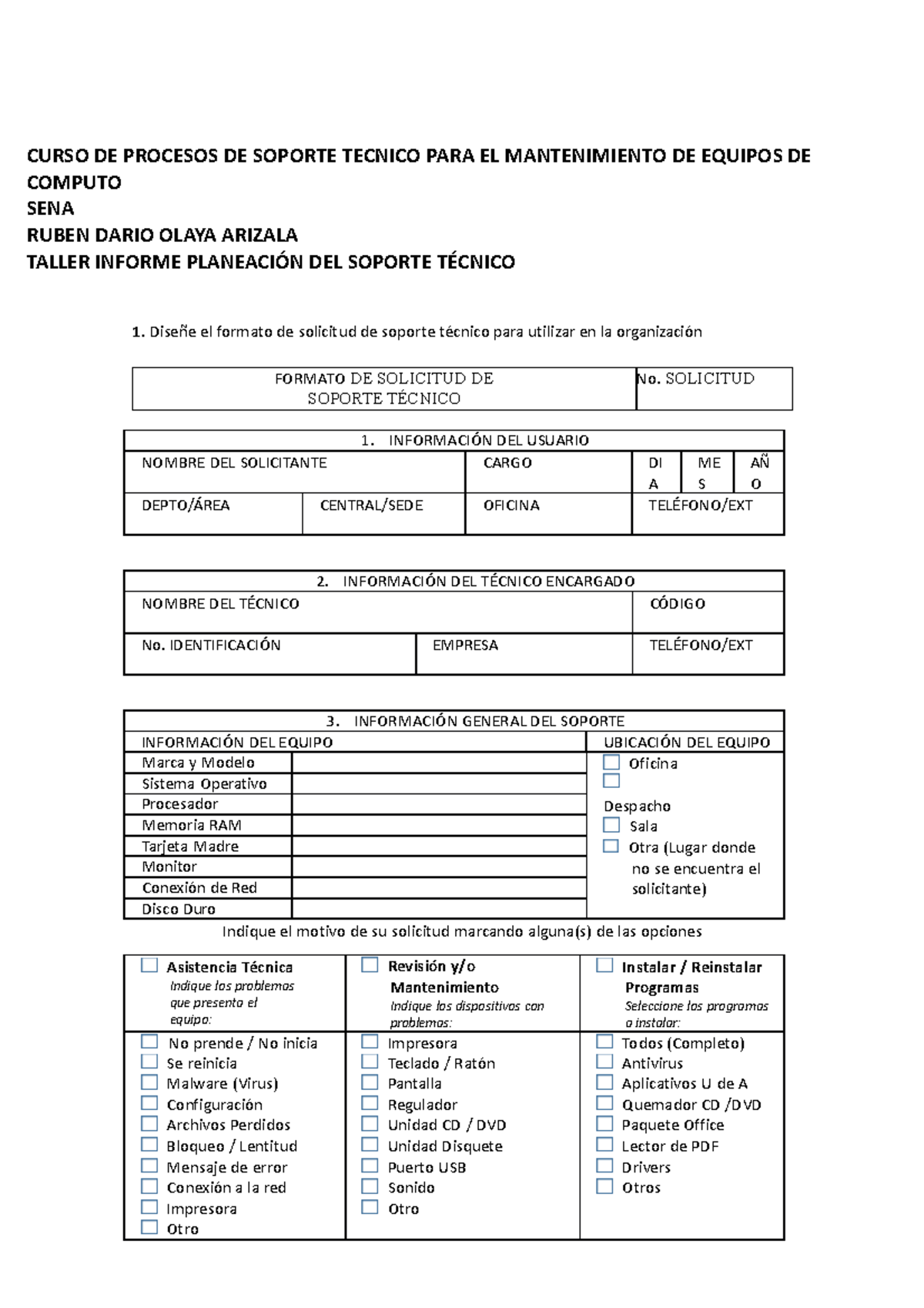 Aa2 ev2 informe planeacion del soporte tecnico - FORMATO DE SOLICITUD DE No. SOLICITUD SOPORTE ...