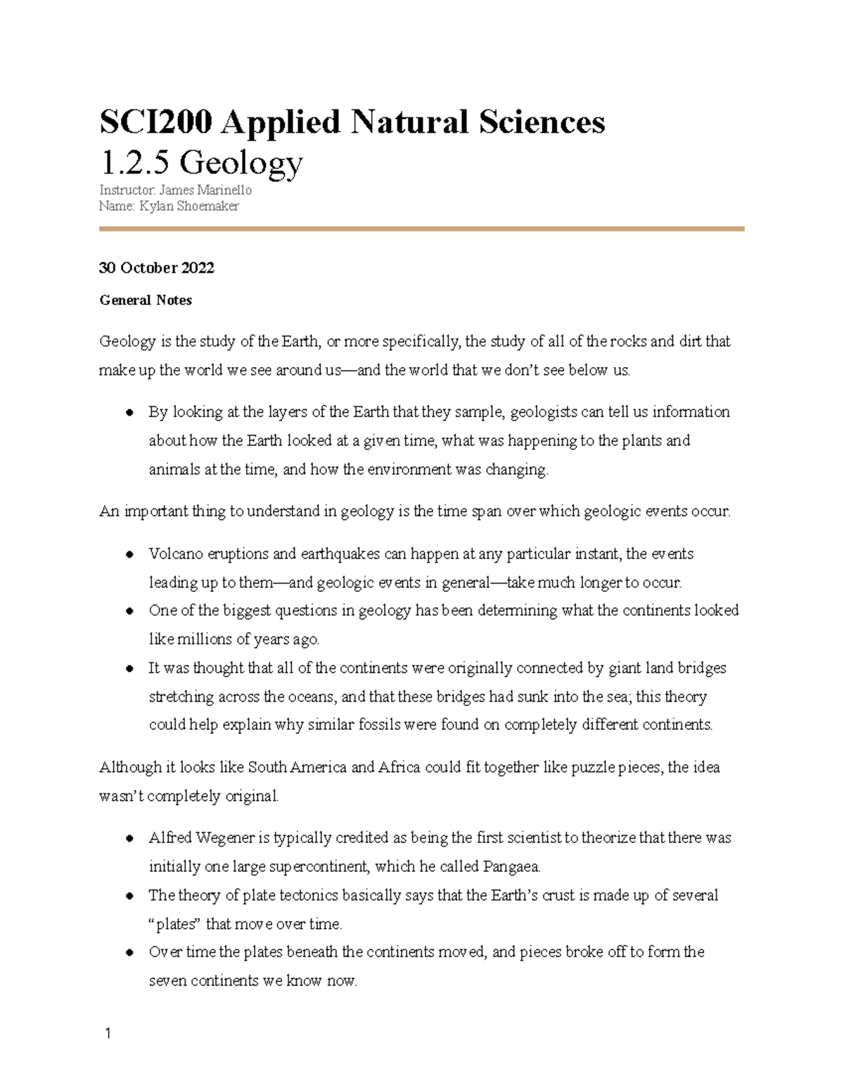 1.2.5 Geology lecture notes - SCI200 Applied Natural Sciences 1 Geology ...