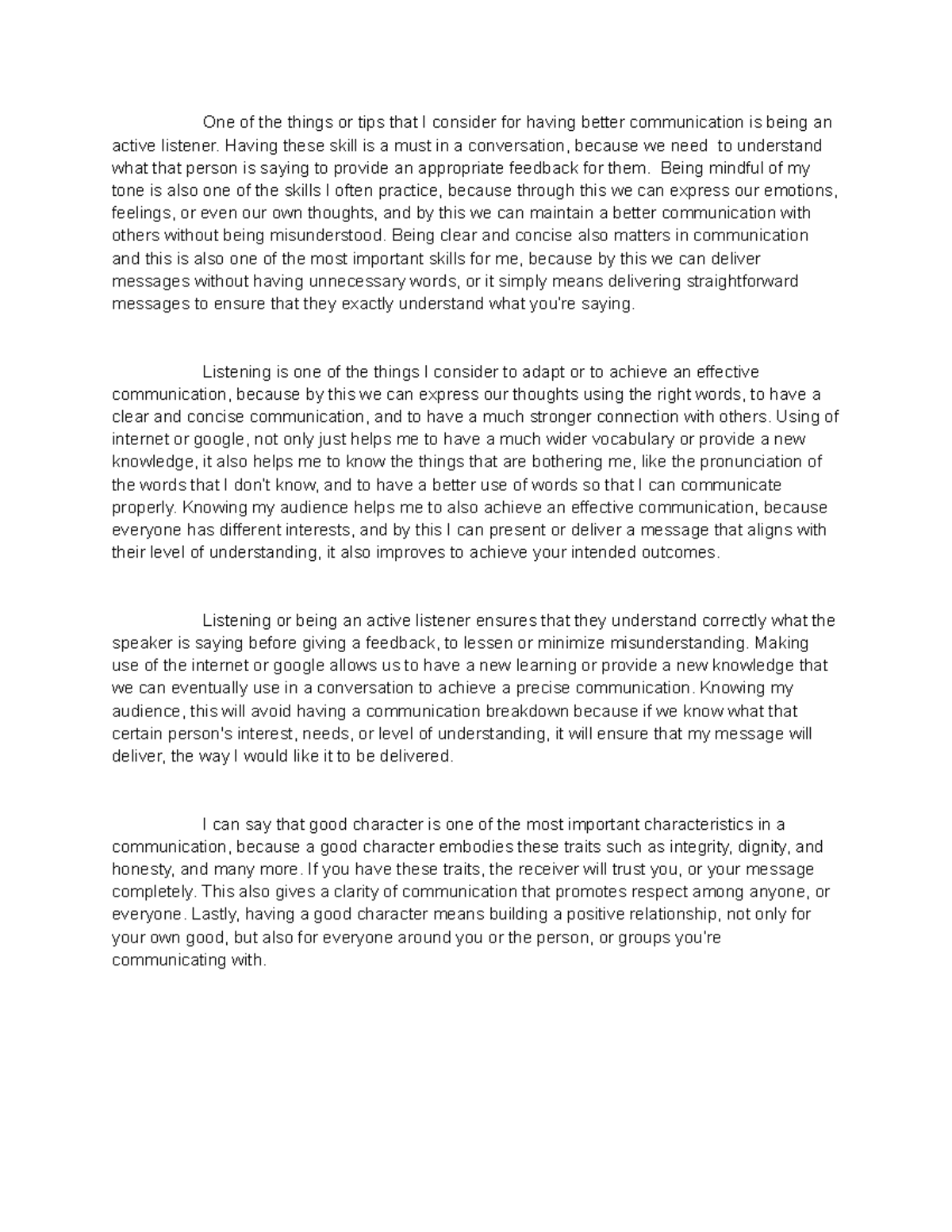 ORAL Communication - Essay - One of the things or tips that I consider ...