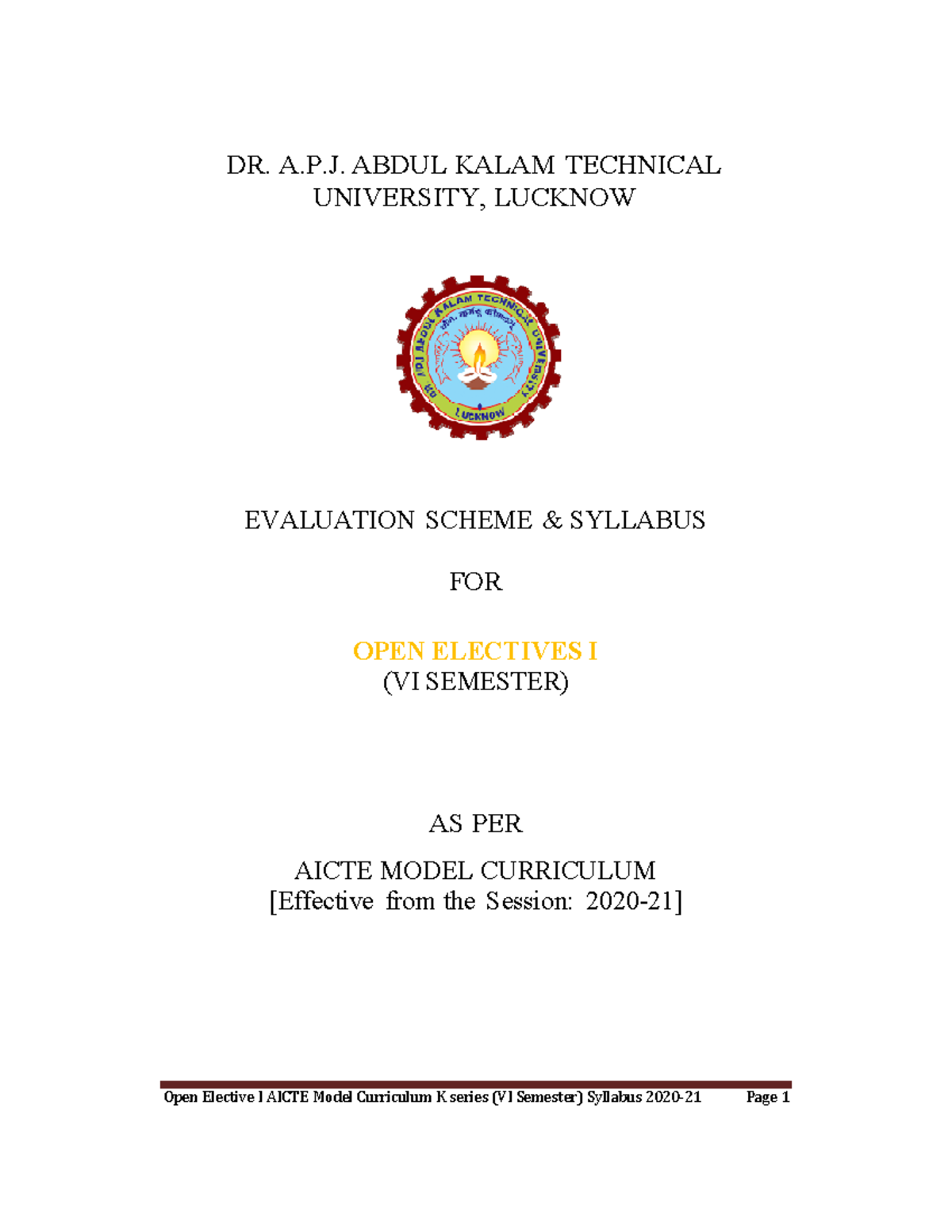 B.Tech Open Elective I 3rd Year (VI Semester) - DR. A.P. ABDUL KALAM ...