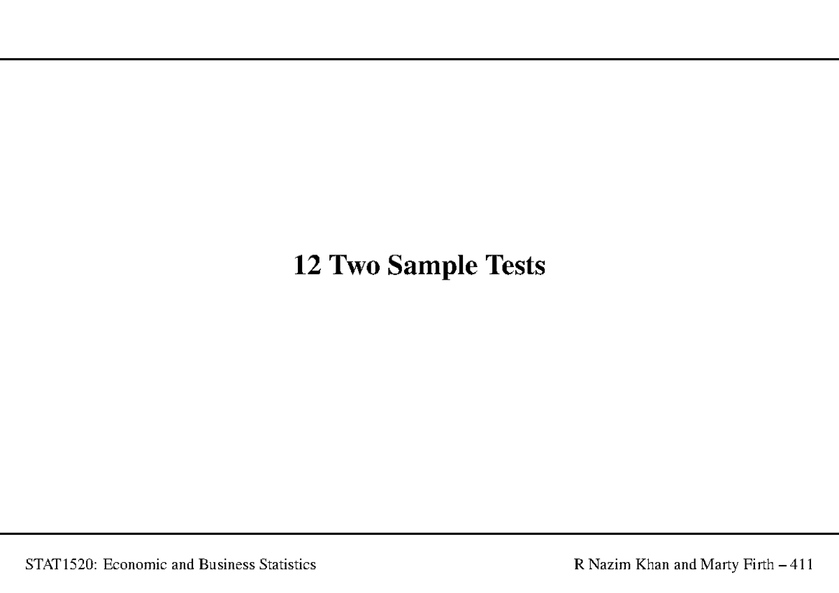 Chapter 12 - Two sample tests - 12 Two Sample Tests Learning Outcomes ...