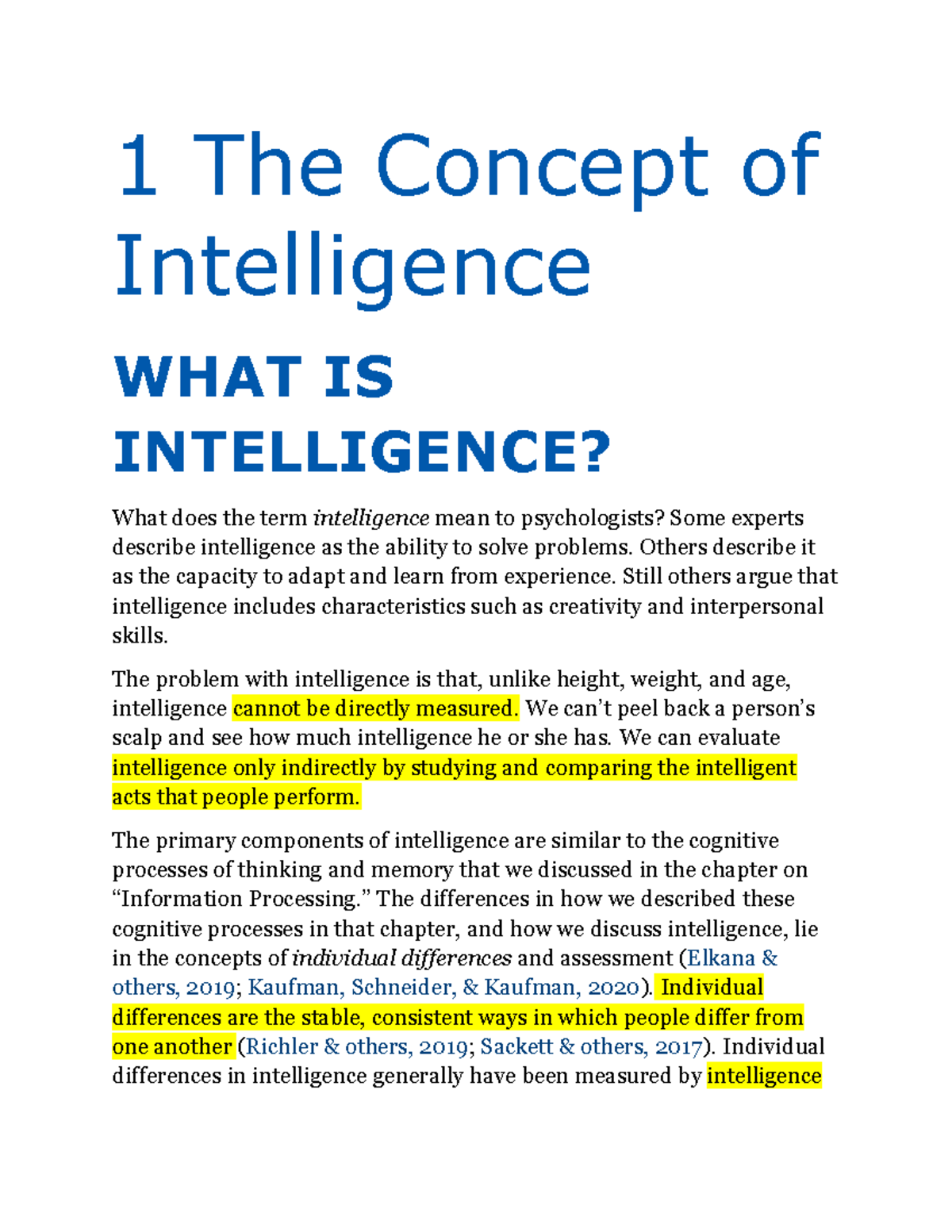 Chapter 8 Psych - 1 The Concept of Intelligence WHAT IS INTELLIGENCE ...