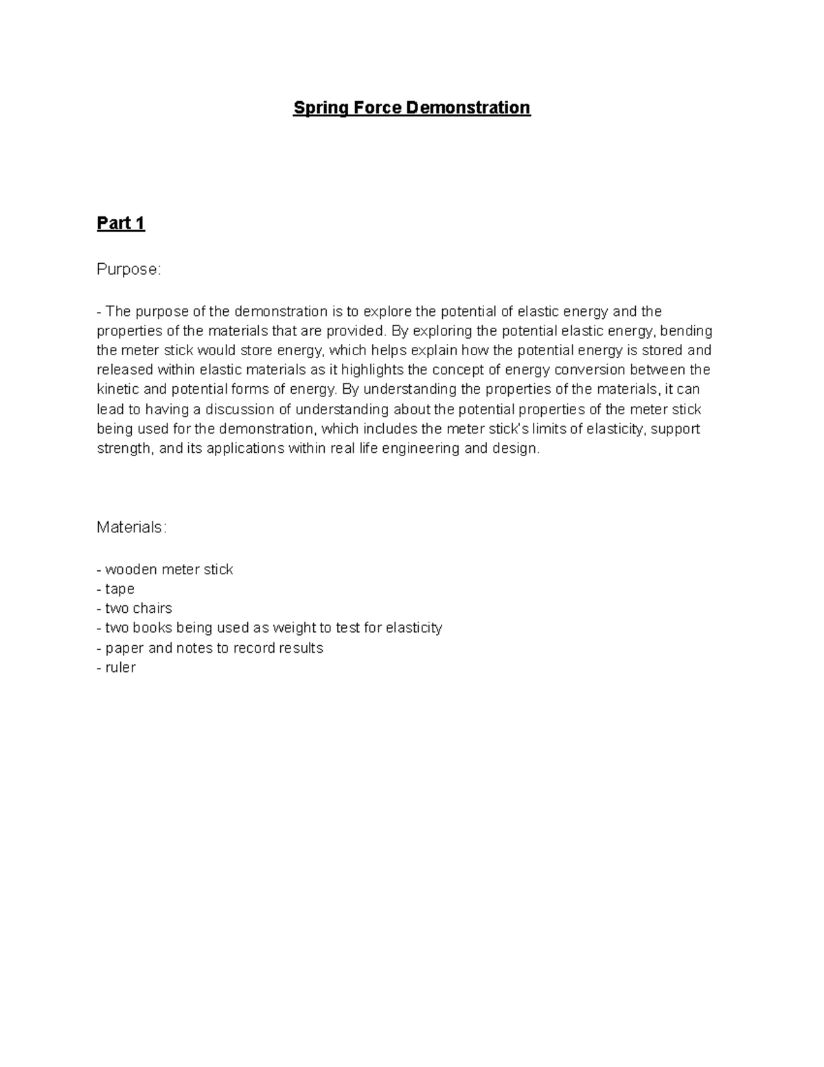 Physics Demonstration Career - Dino Mahmutovic - Spring Force ...