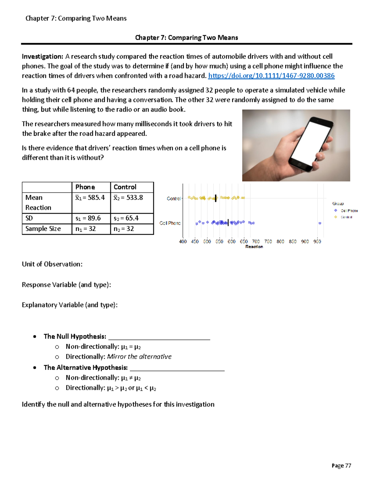 Chapter 7 - Comparing Two Means - Notes Outline - Chapter 7 : Comparing ...