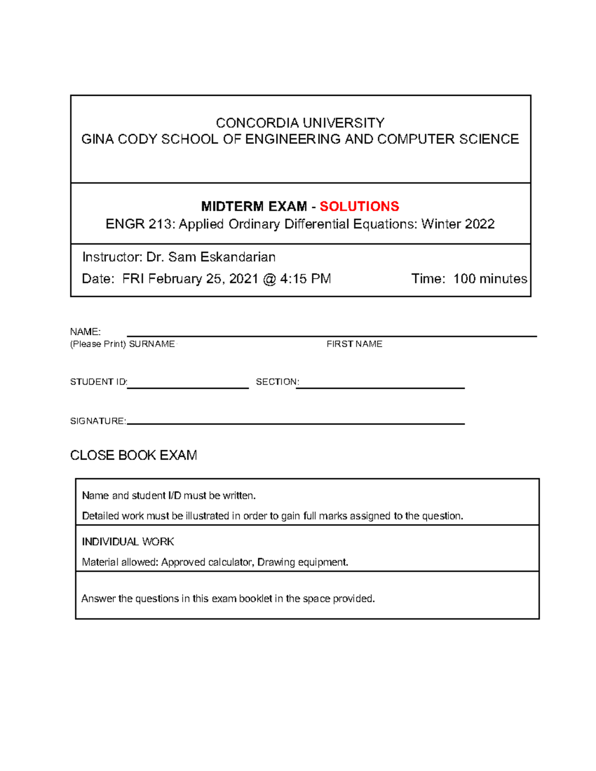ENGR213 Midterm winter 2021 - CONCORDIA UNIVERSITY GINA CODY SCHOOL OF ENGINEERING AND COMPUTER ...