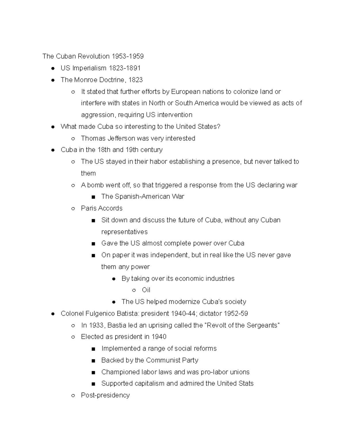 The Cuban Revolution - Studocu