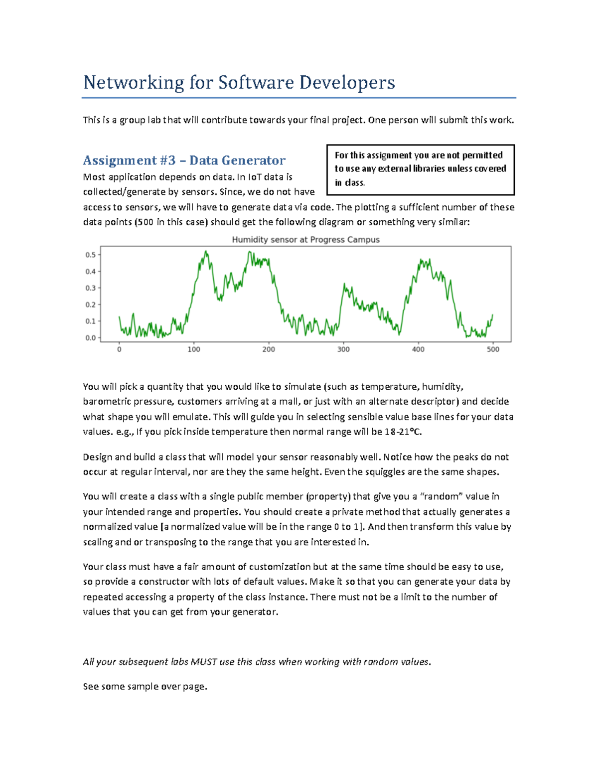 Assignment 3 - Data Generator - Networking for Software Developers This is a group lab that will ...
