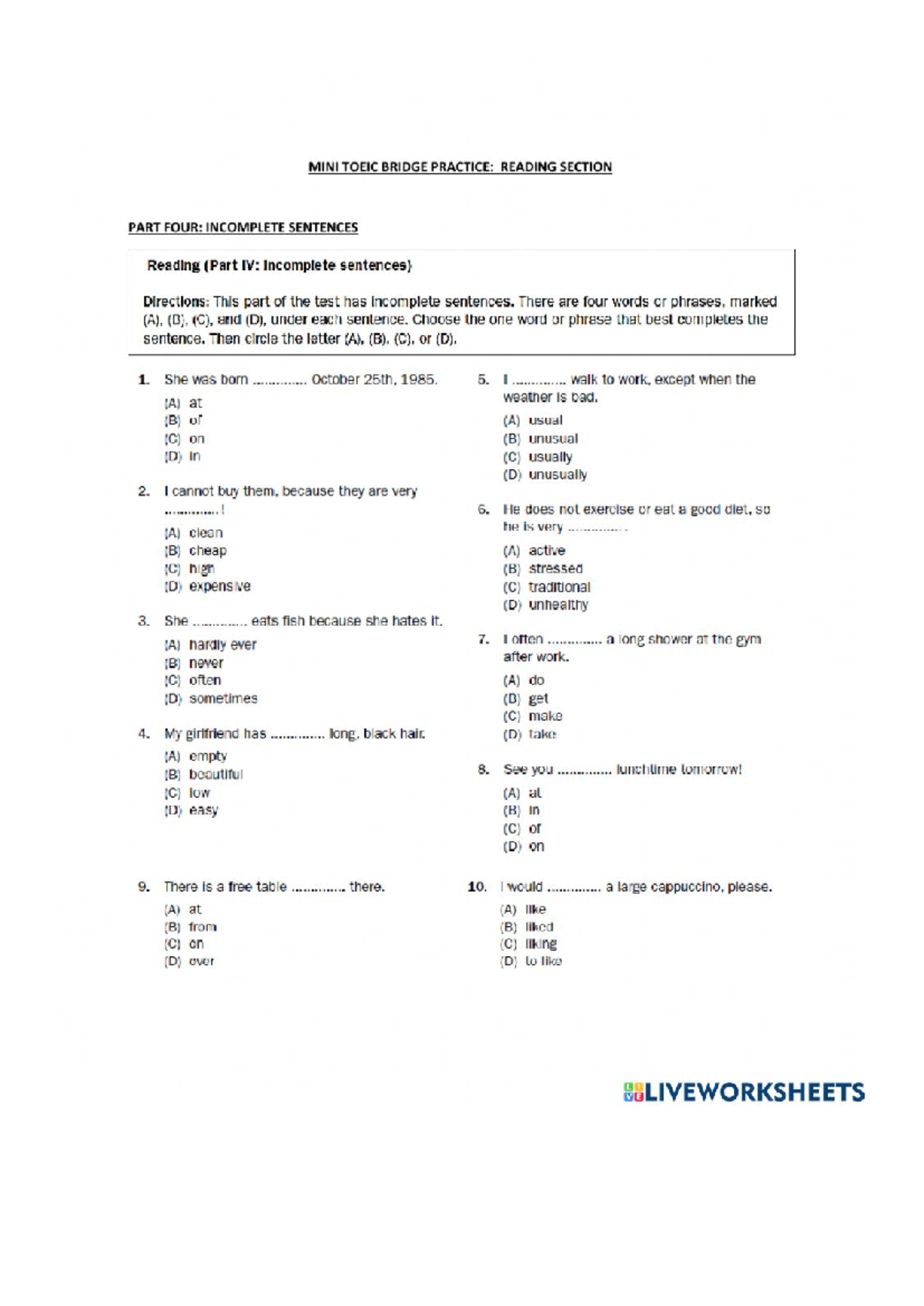 Document - e5rtgh - MINI TOEIC BRIDGE PRACTICE: READING SECTION PART ...