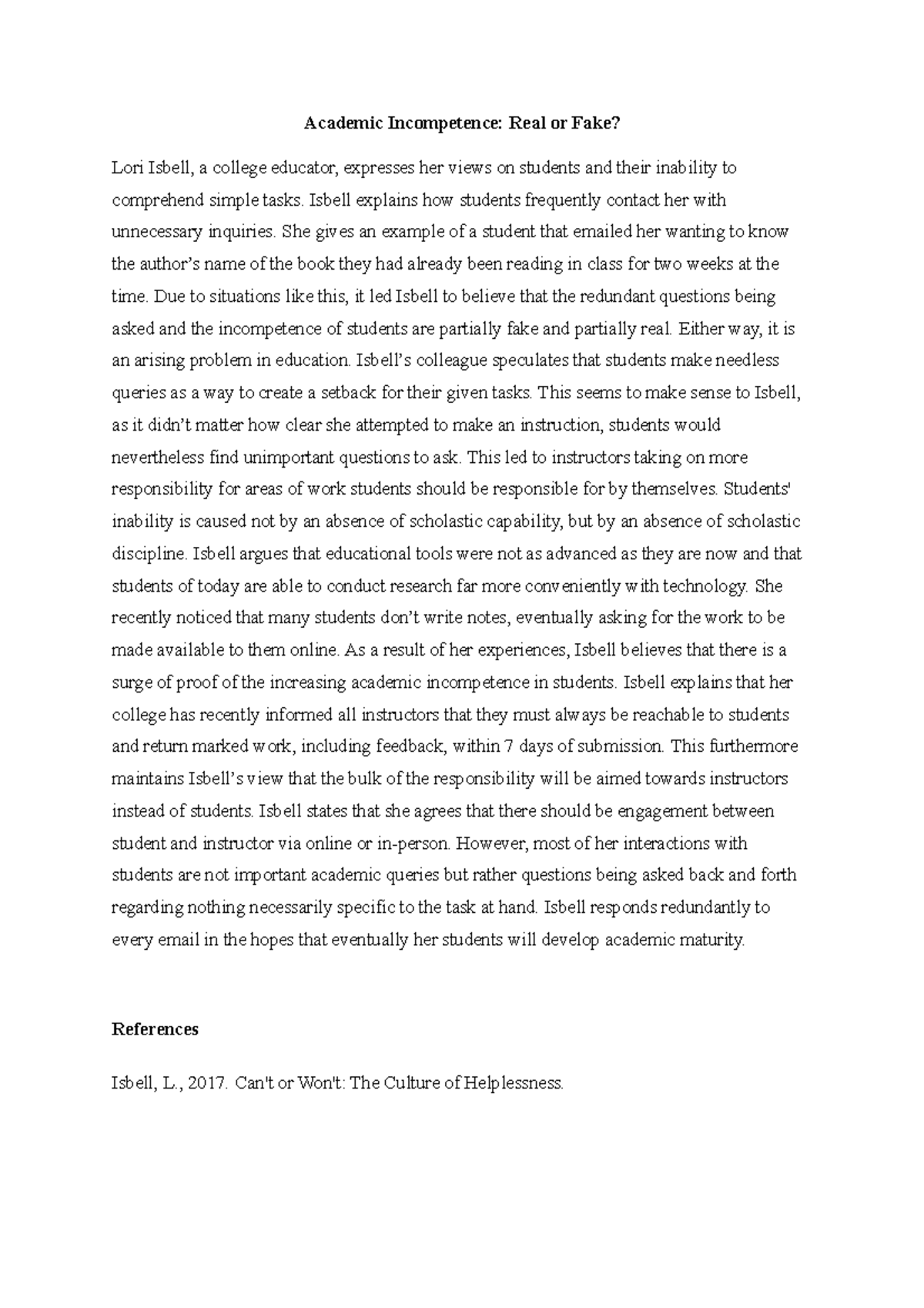 EED101 Assignment 2 - Paraphrase - Academic Incompetence: Real or Fake ...