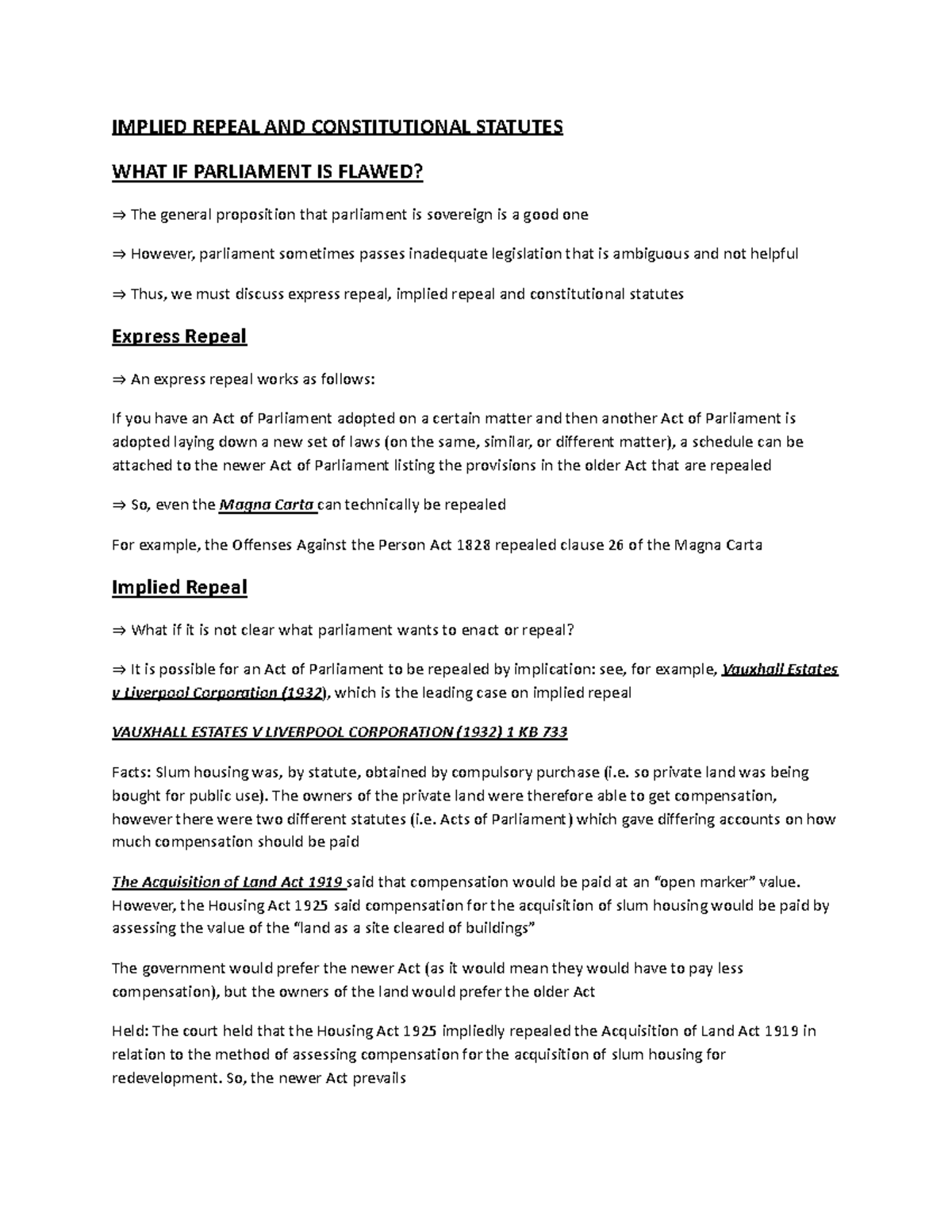Implied Repeal AND Constitutional Statutes - IMPLIED REPEAL AND ...