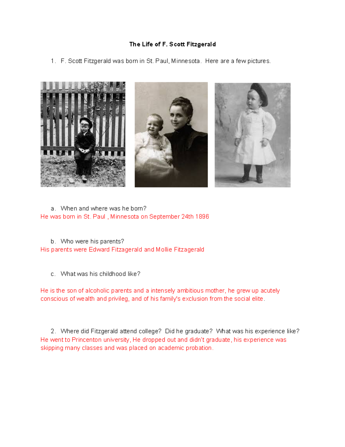 Copy of Life of F. Scott Fitzgerald - Research Assignment-1 - The Life ...